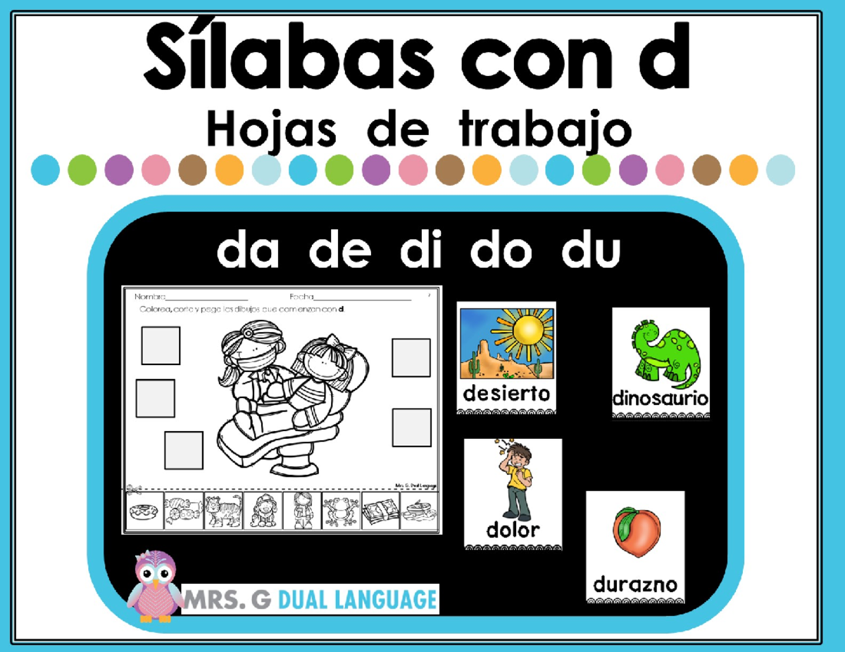 Silabas CON D - Lectura - Sílabas con d Hojas de trabajo da de di do du ...