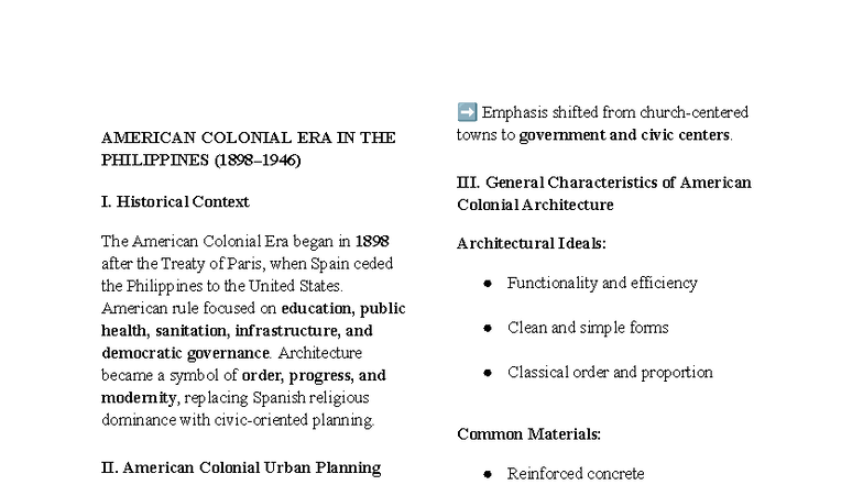 AMERICAN COLONIAL ERA IN THE PHILIPPINES: ARCHITECTURE & PLANNING - Studocu