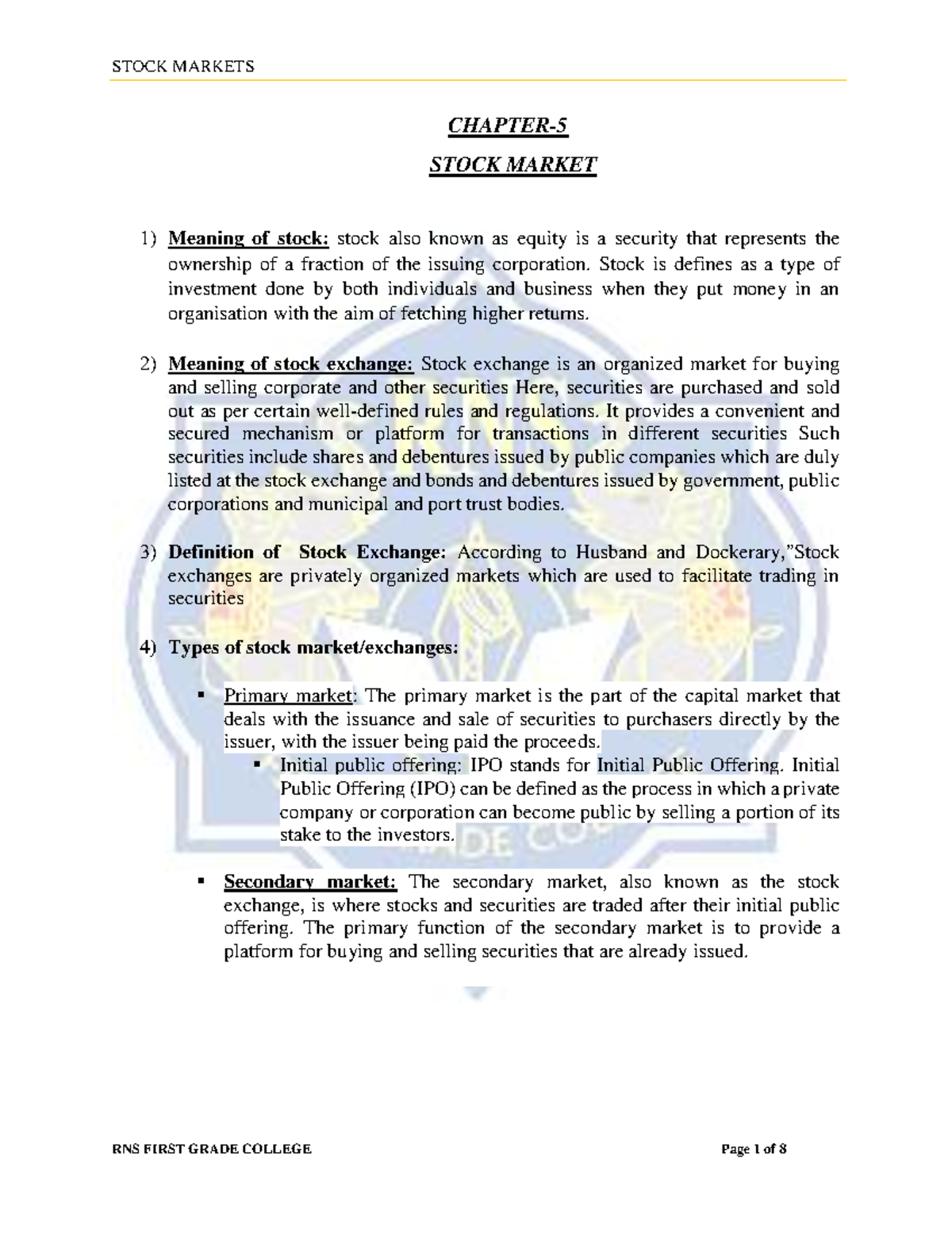 Chapter 5 - Stock Market Insights and Overview Notes - Studocu