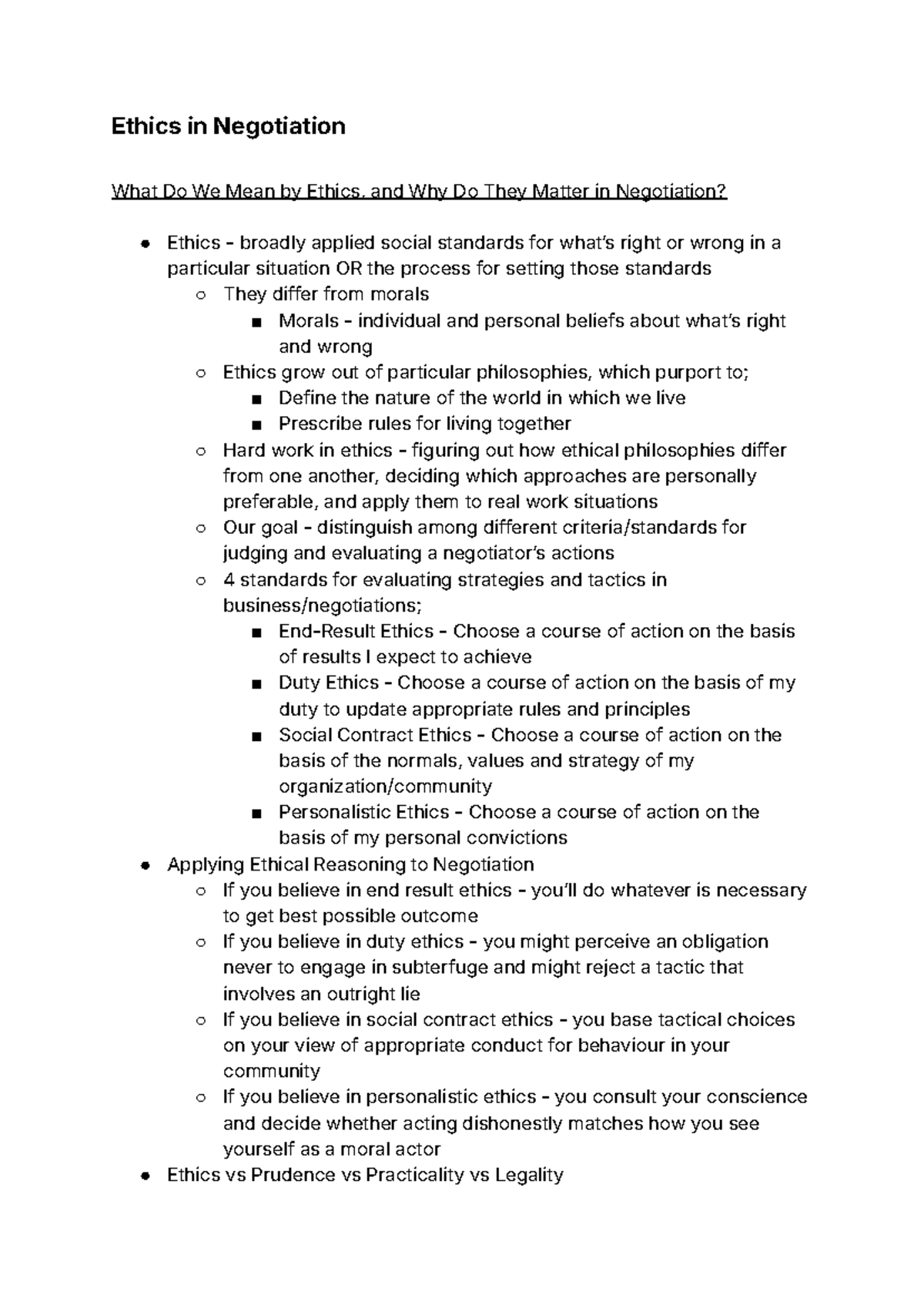 Commerce 2NG3 - Ethics in Negotiation: Understanding Standards and ...
