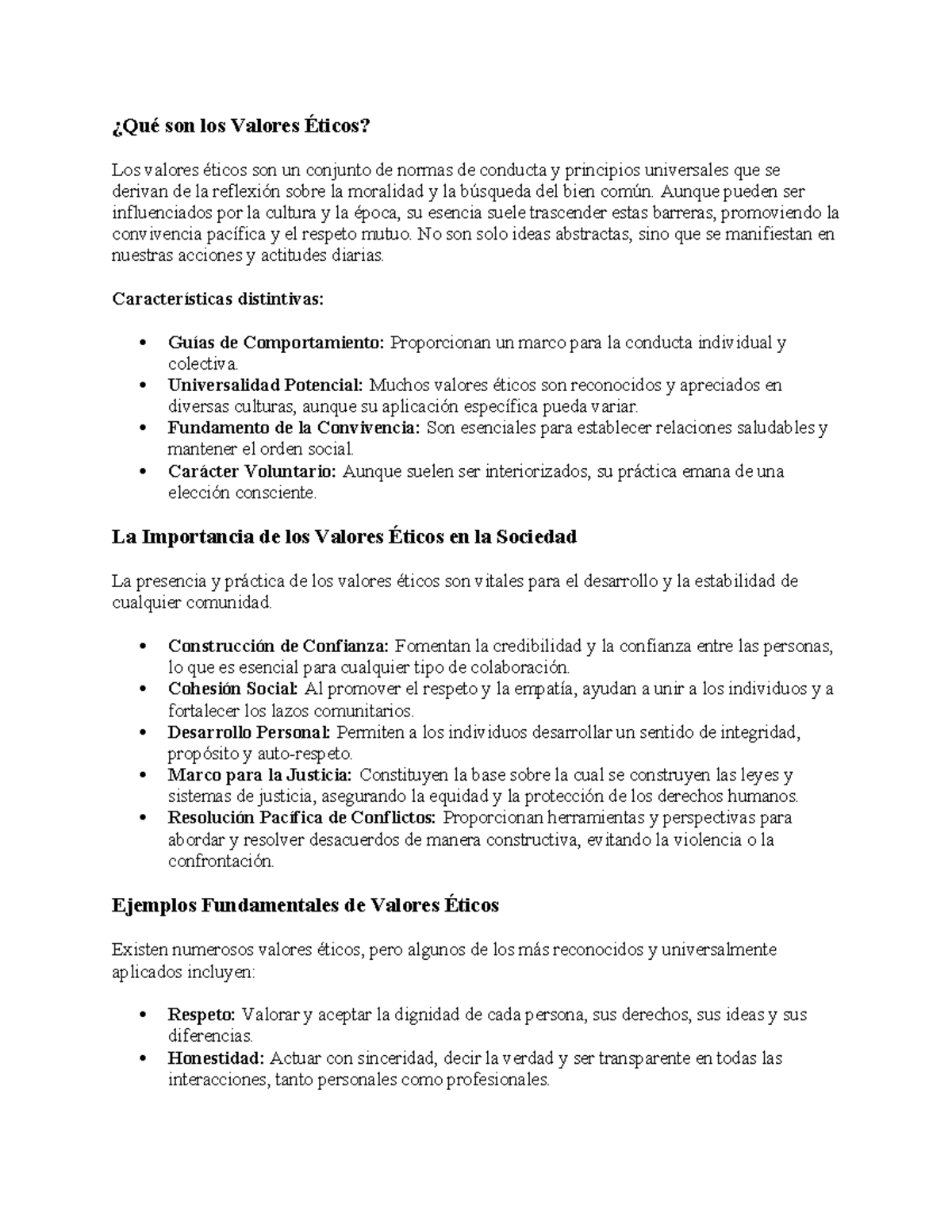 Valores Éticos: Definición y Importancia en la Sociedad - Studocu