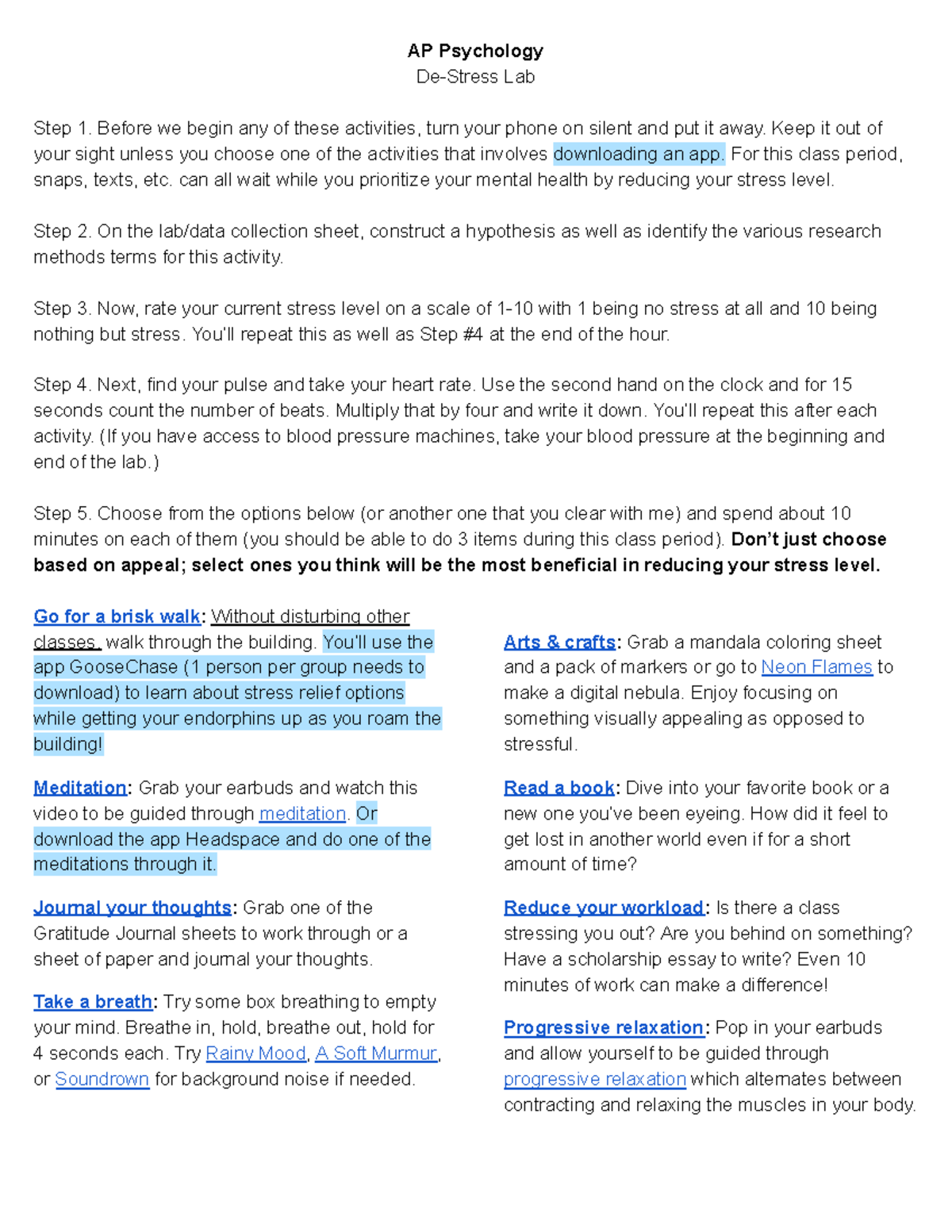 De-Stress Lab NCSS - activity to understand how stress shows in ...