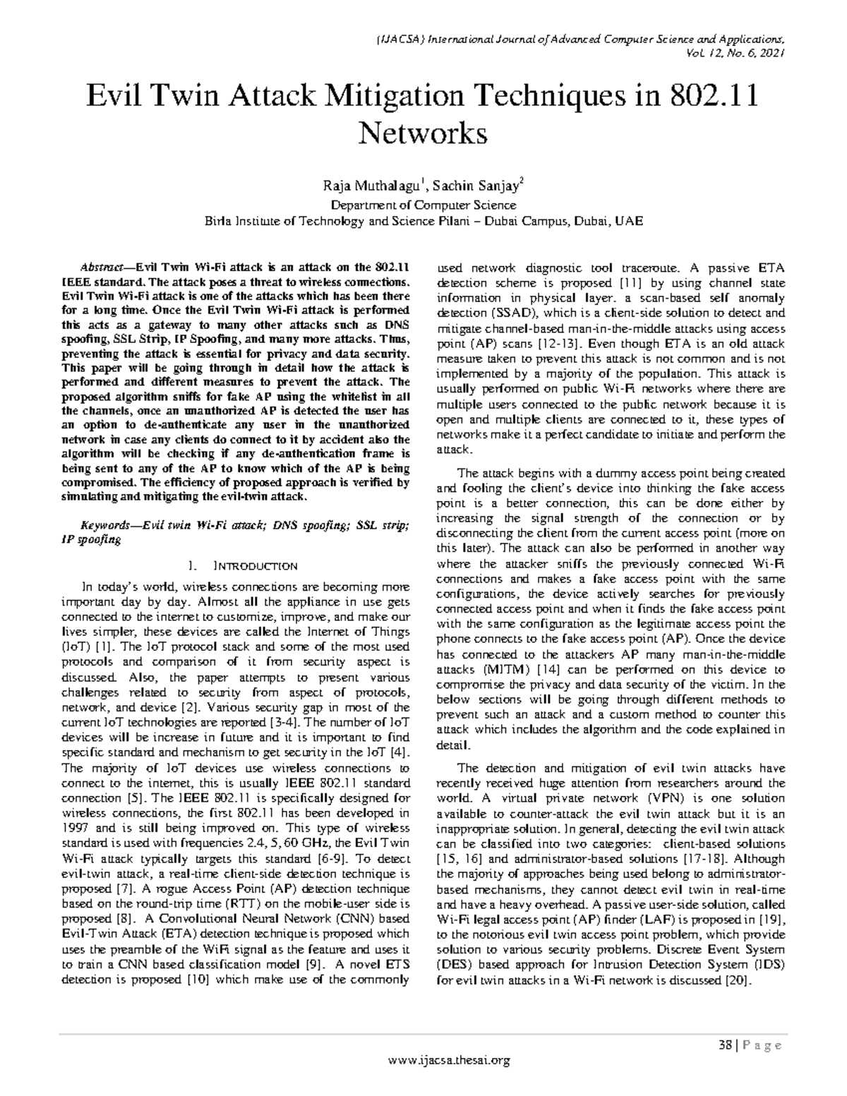 Paper 5-Evil Twin Attack Mitigation Techniques - Vol. 12, No. 6, 2021 Evil Twin Attack ...