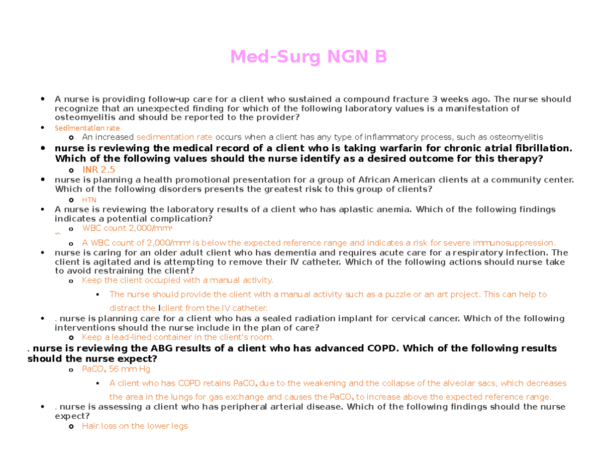 Med-Surg NGN B Study Notes: Key Assessments and Interventions - Studocu