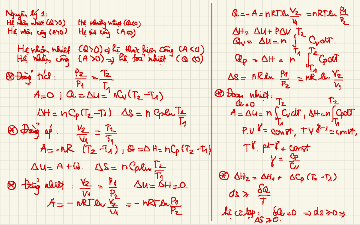 HL1 CT - Thermodynamics Concepts and Equations Explained - Studocu