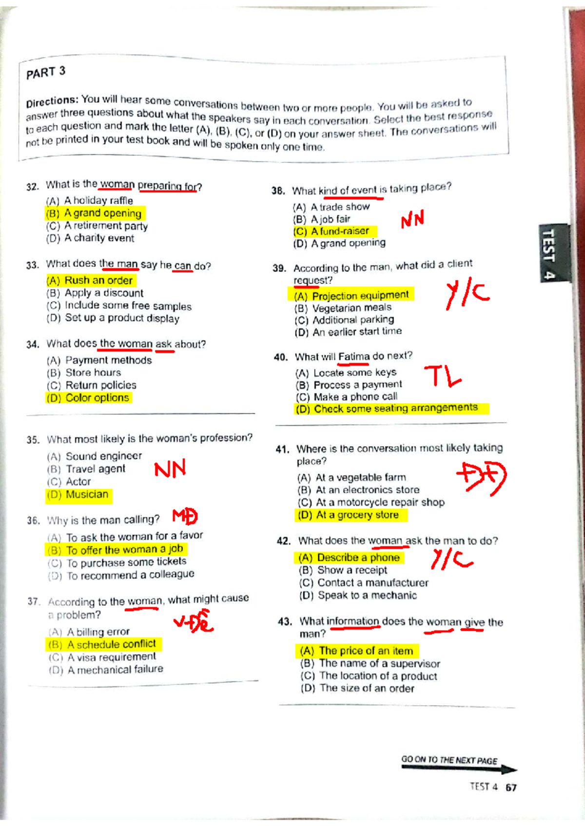 Test 4 Listening Comprehension - Part 3 Questions and Answers - Studocu