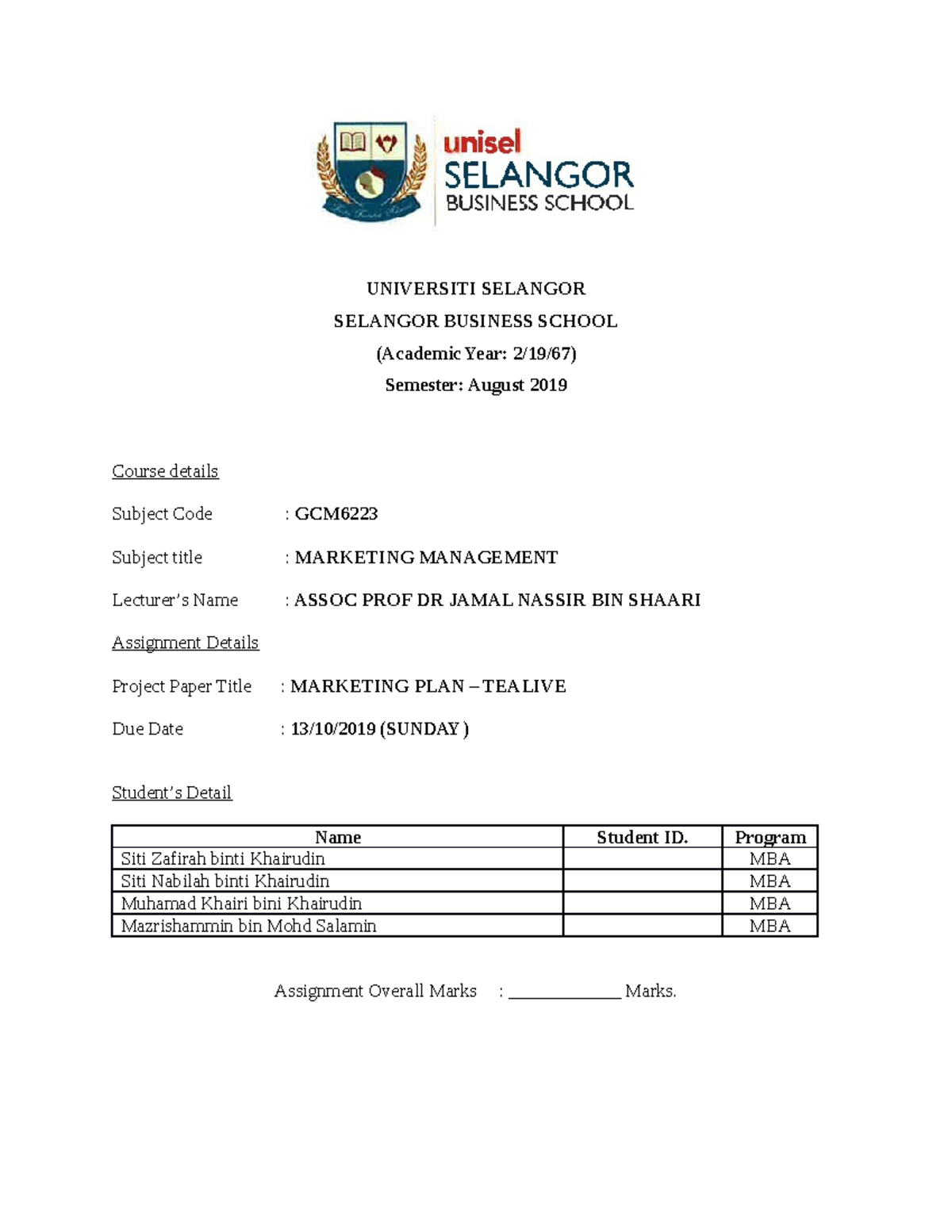 Final Marketing Plan for Tealive - GCM Marketing Management - Studocu