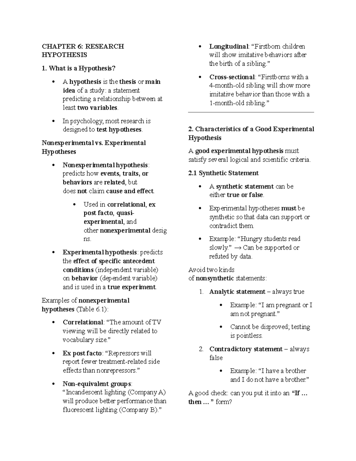 CHAPTER 6: RESEARCH HYPOTHESIS - Understanding Hypotheses in Psychology ...