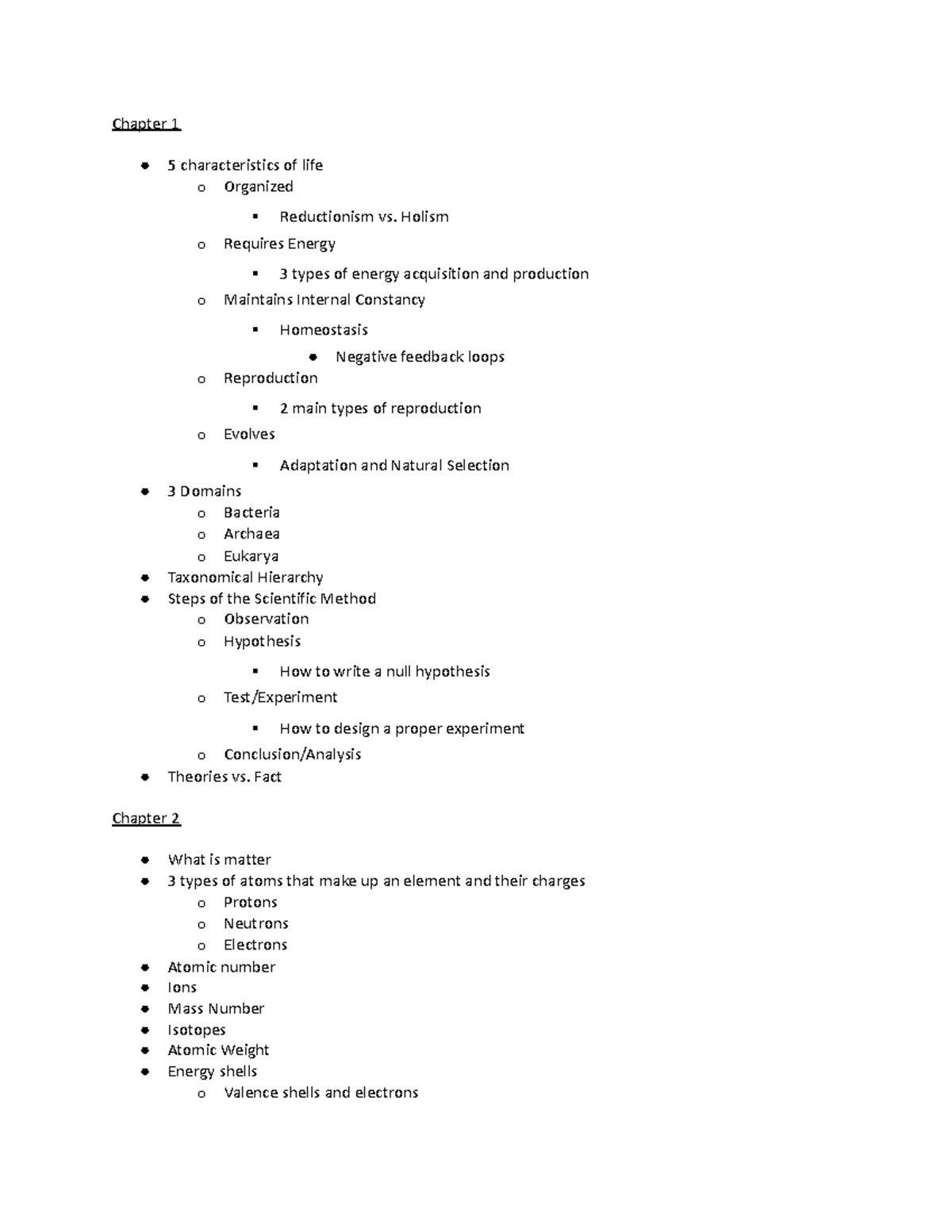 Biology 101: Chapter 1 & 2 Lecture Notes - Studocu