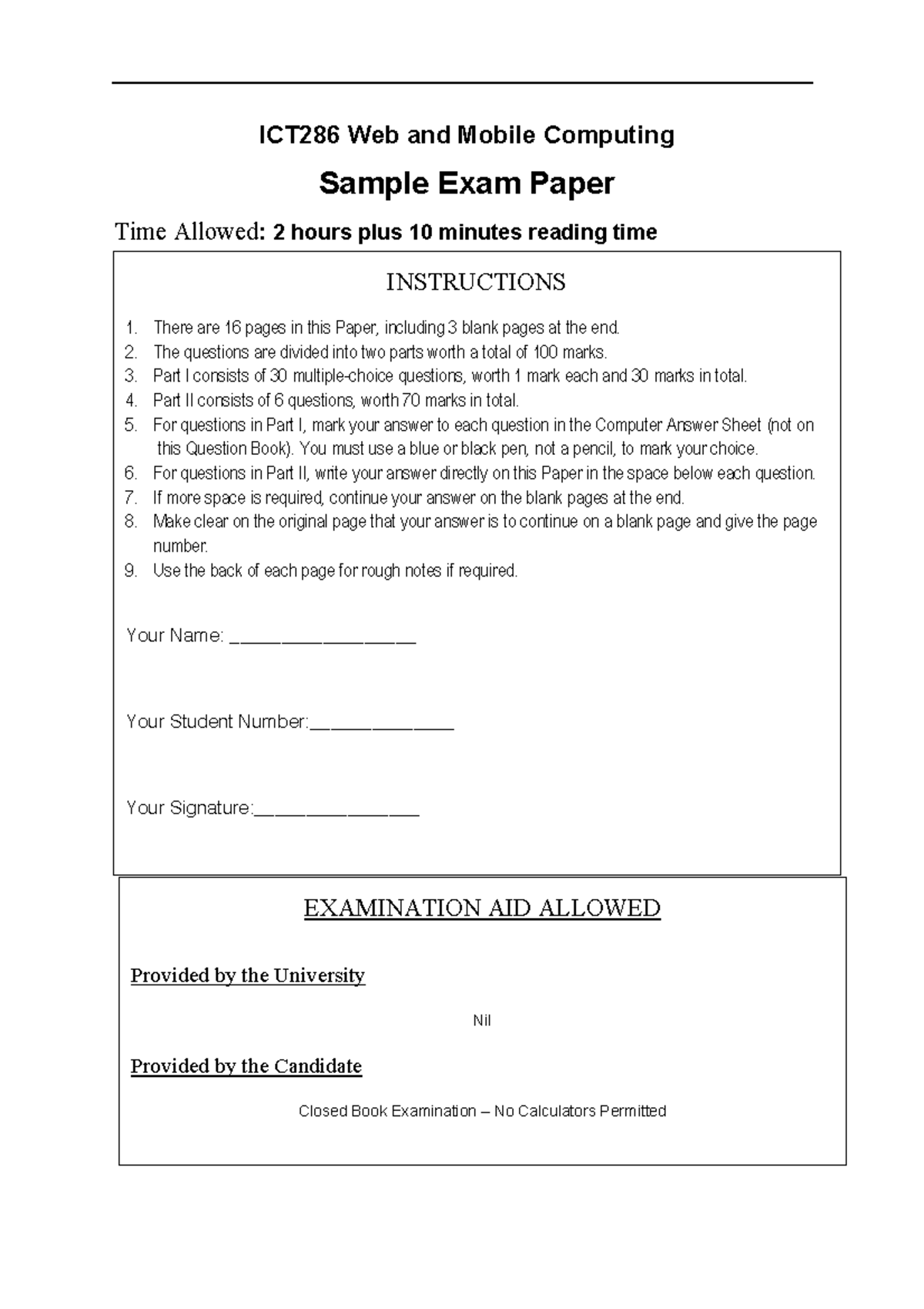 Exam 21 December 2019, questions - ICT286 Web and Mobile Computing ...