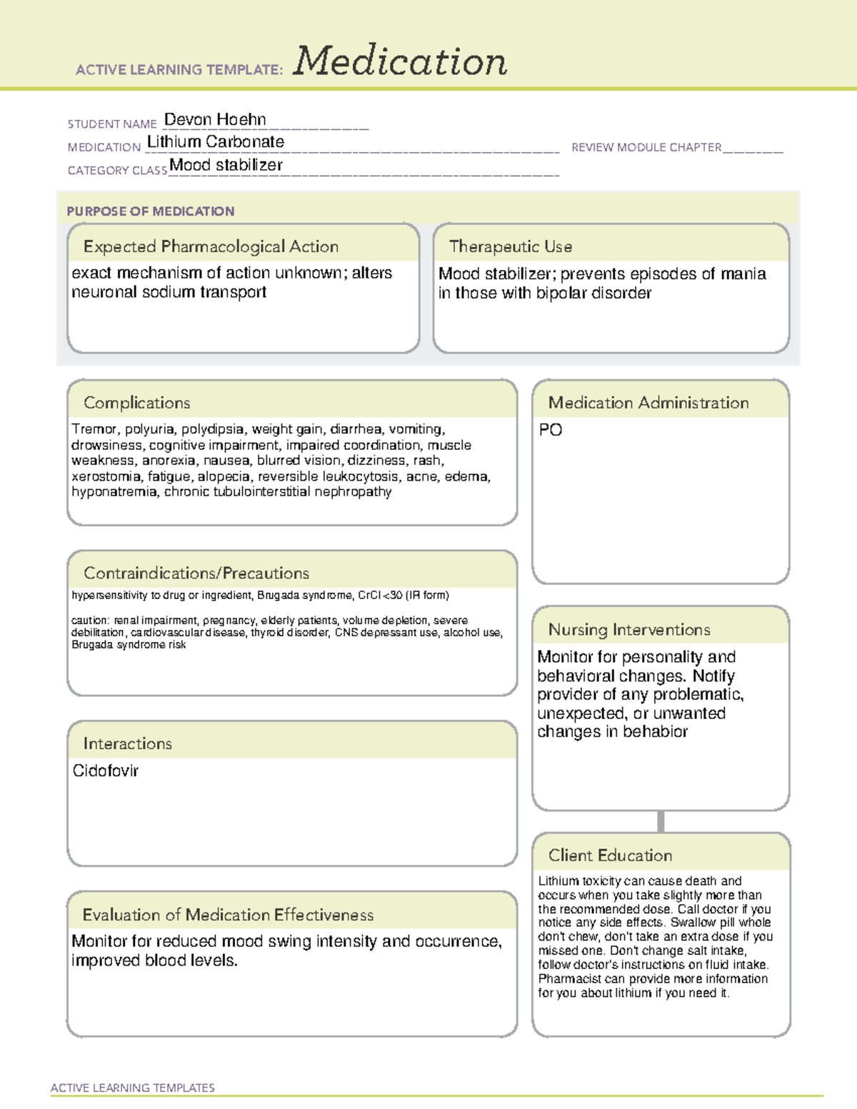 ACTIVE LEARNING TEMPLATE: Lithium Carbonate Review Module for Mood ...