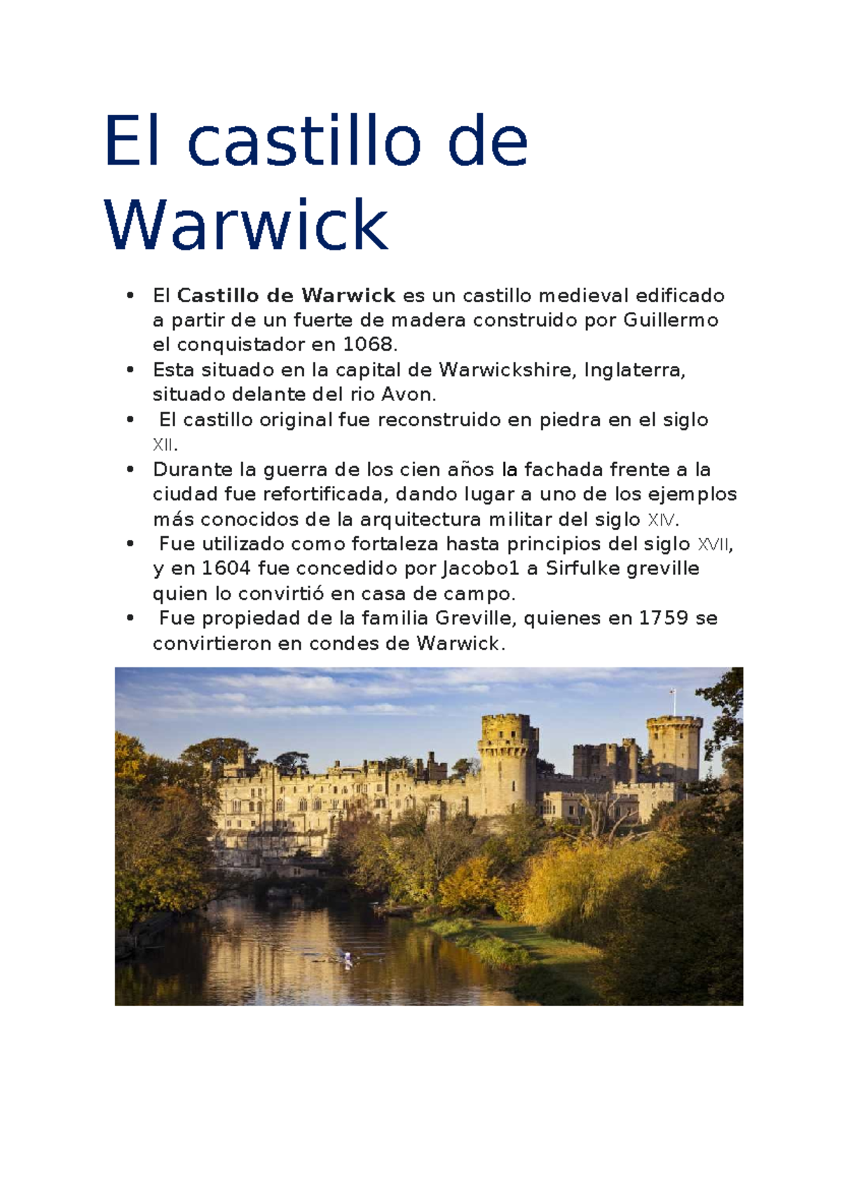 Castillo de Warwick - Presentación de Clase - Studocu