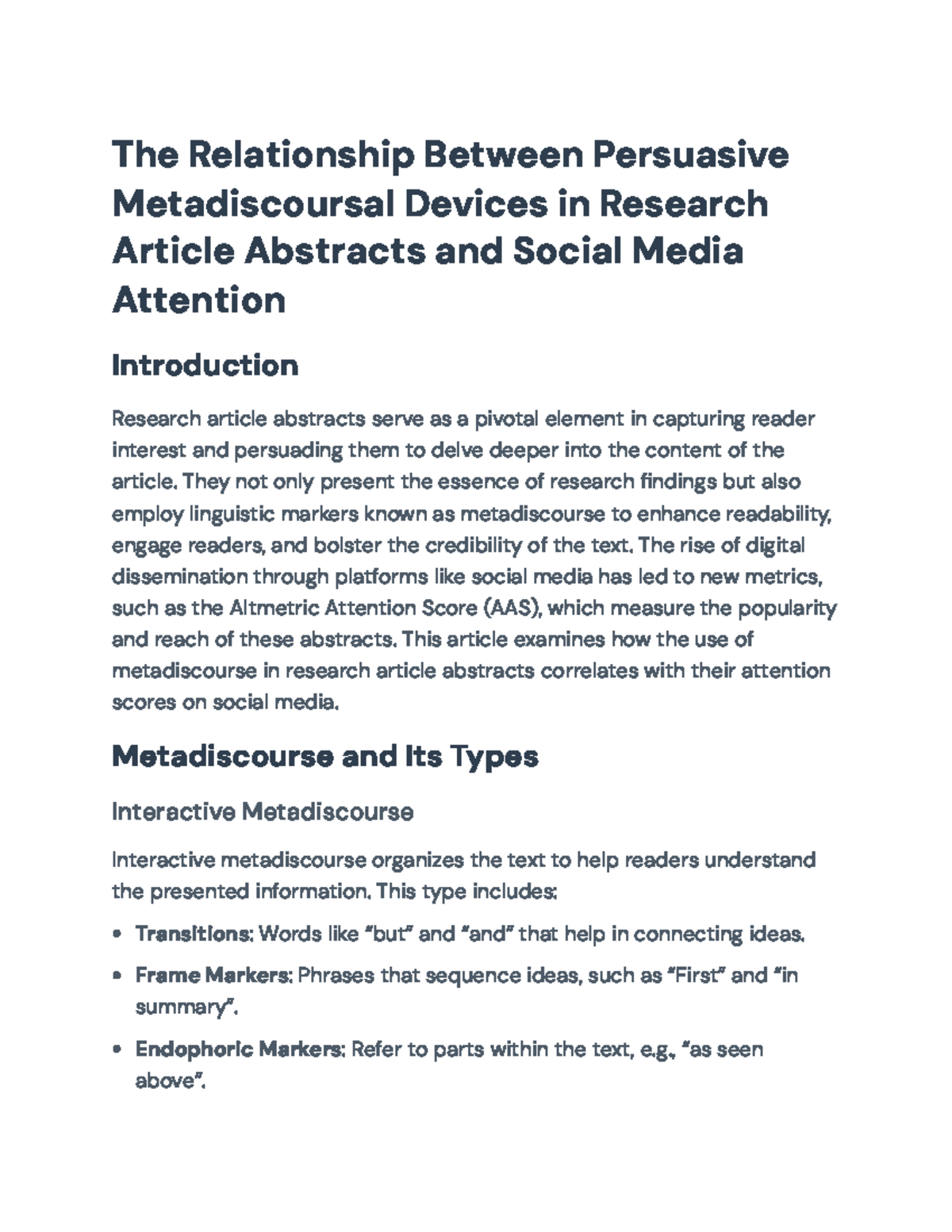 The Impact of Metadiscourse on Social Media Attention in Research ...