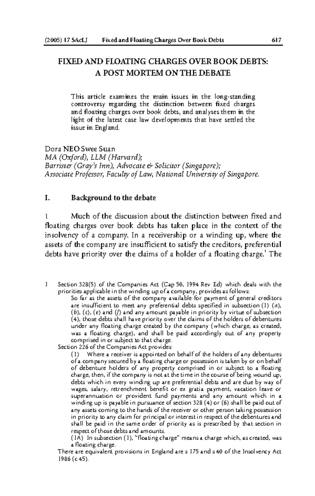 SAcLJ 17: Analyzing Fixed & Floating Charges over Book Debts Debate ...
