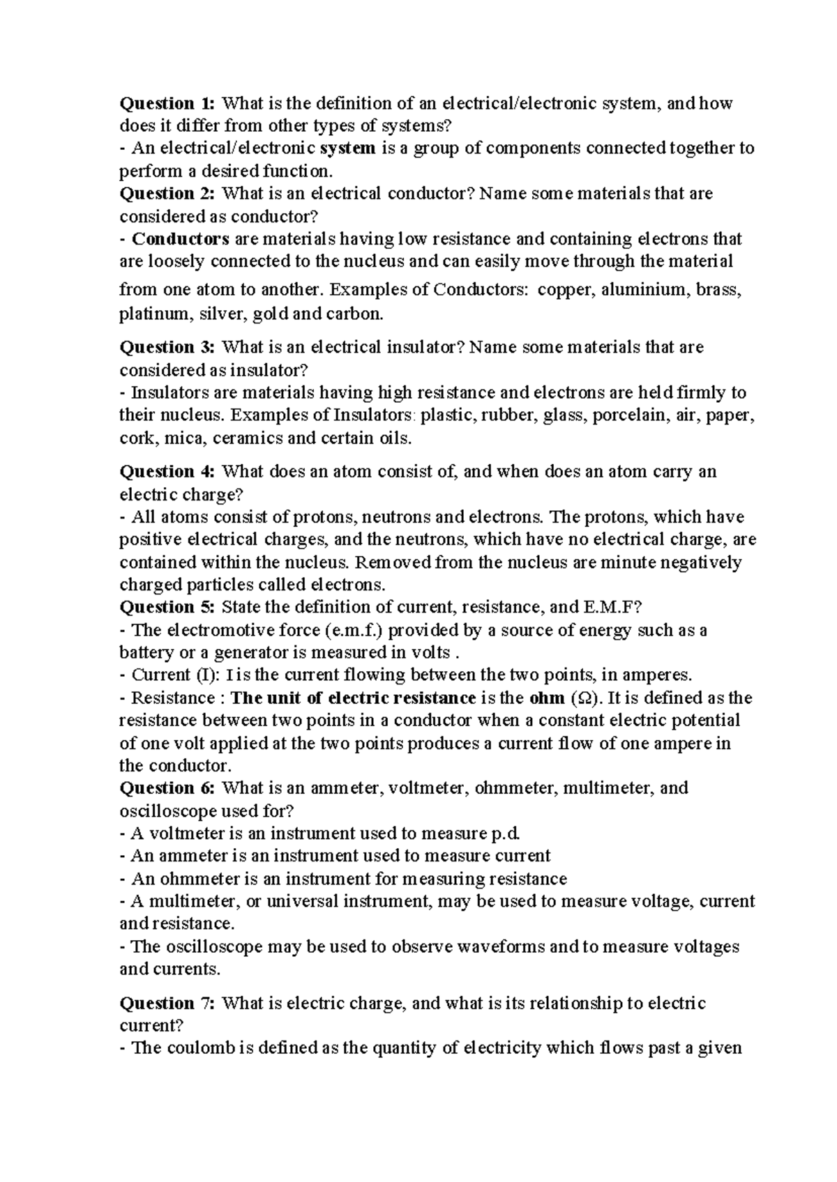 Câu hỏi trắc nghiệm Nmcnn: Định nghĩa và ứng dụng trong điện học - Studocu