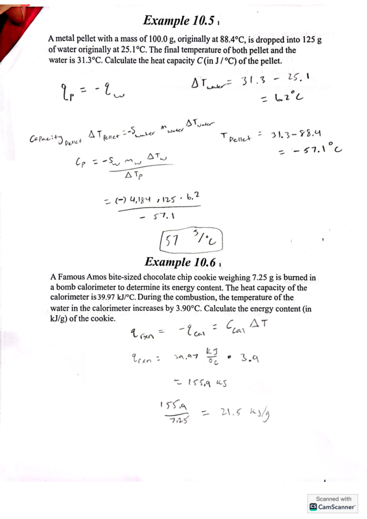 10 - Lecture problems - Example 10 , A metal pellet with a mass of 100 g, originally at is ...