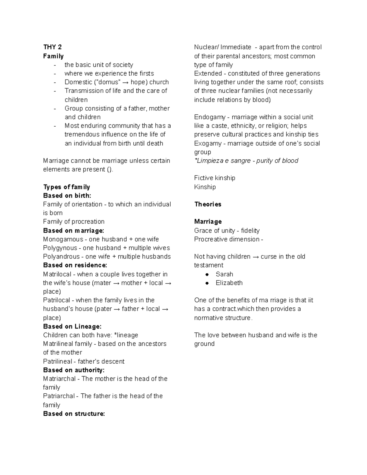 THY 2 Family - Lecture Notes on Social Institution Functions - Studocu