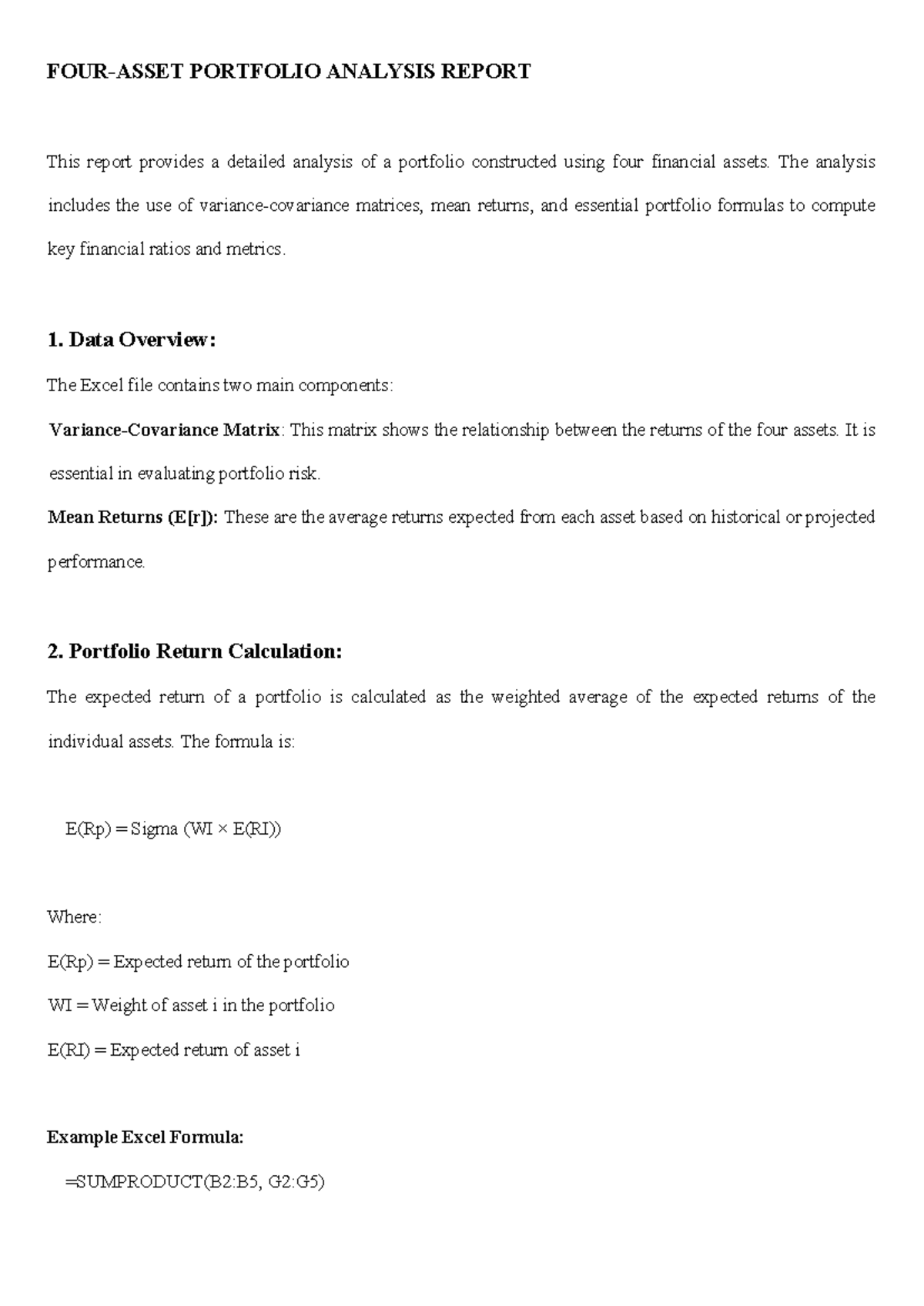 PORTFOLIO ANALYSIS REPORT: Financial Asset Evaluation Techniques - Studocu
