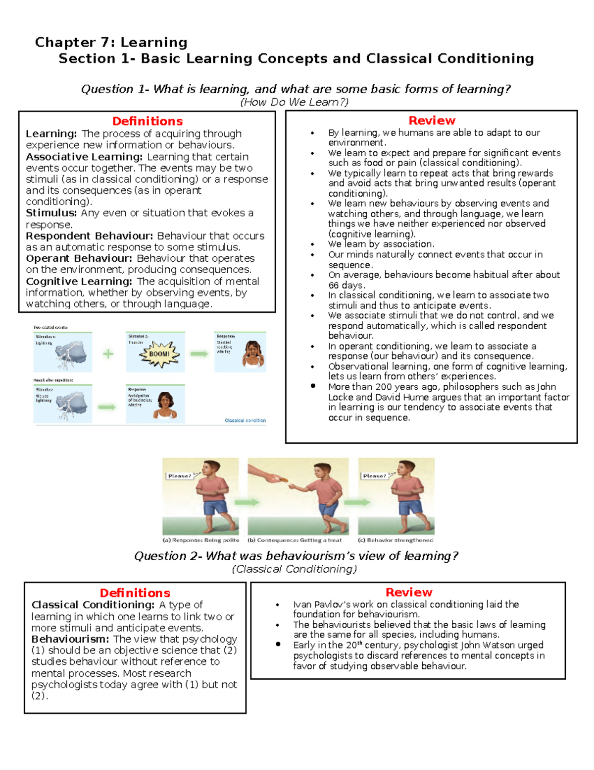 Psychology 101: Chapter 7 Summary - Learning and Conditioning Concepts ...