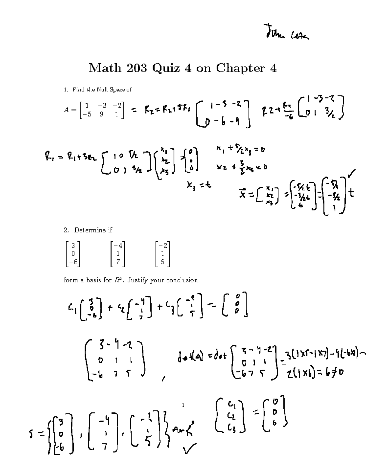 Linear algebra 2 - Quiz - Math 203 Quiz 4 on Chapter 4 Find the Null ...