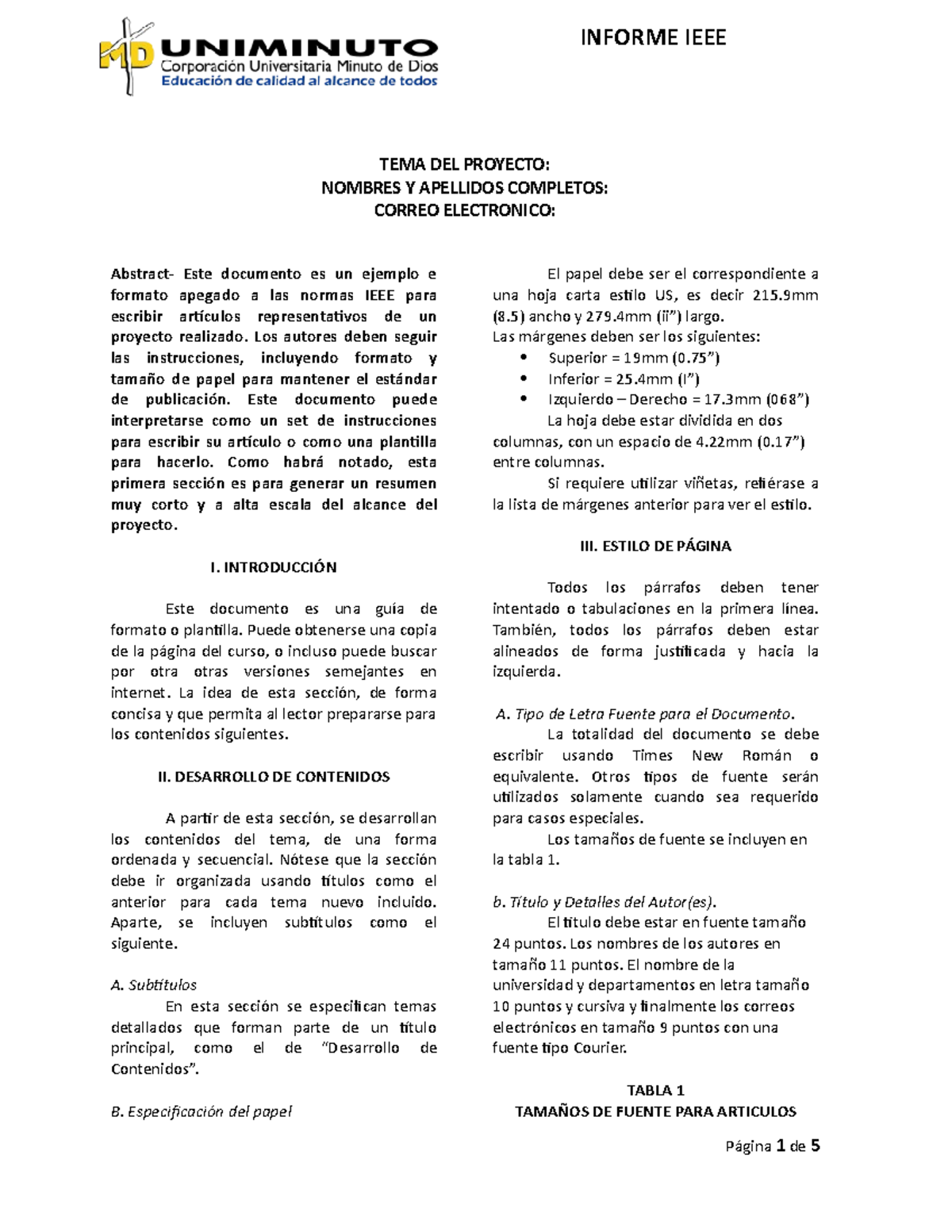 Formato IEEE para Informes de Proyectos - Plantilla y Guía - Studocu
