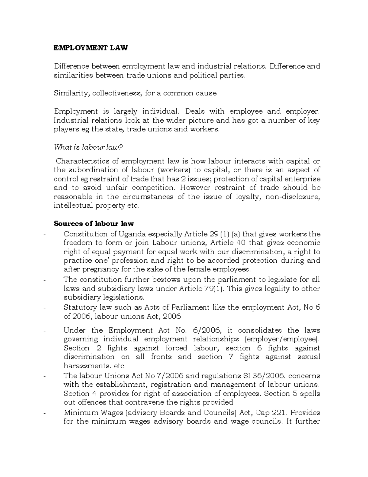 Characteristics - EMPLOYMENT LAW Difference between employment law and ...