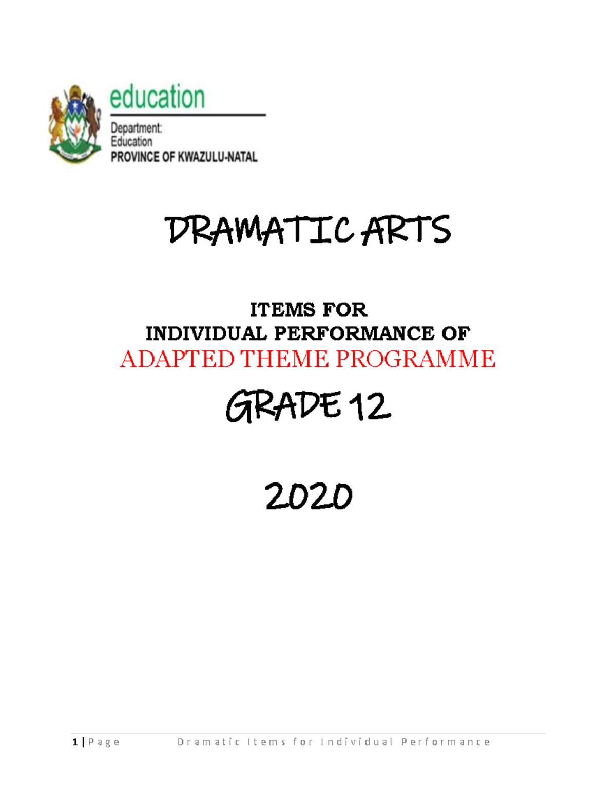 Compilation OF Individual DRAM - DRAMATIC ARTS ITEMS FOR INDIVIDUAL ...