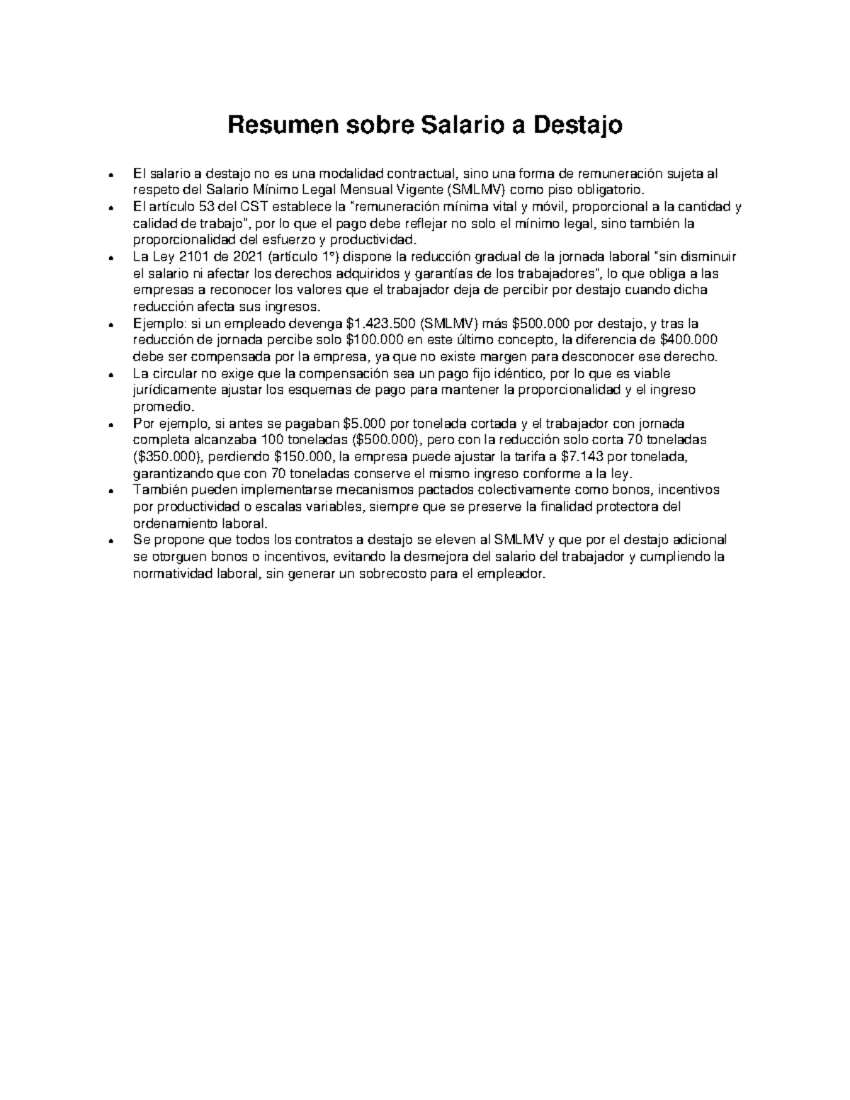 Salario destajo resumen - Resumen sobre Salario a Destajo El salario a ...