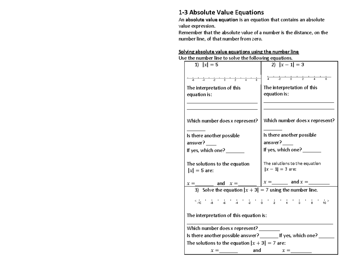 Absolute Value Equations: Solving Techniques and Applications - Studocu