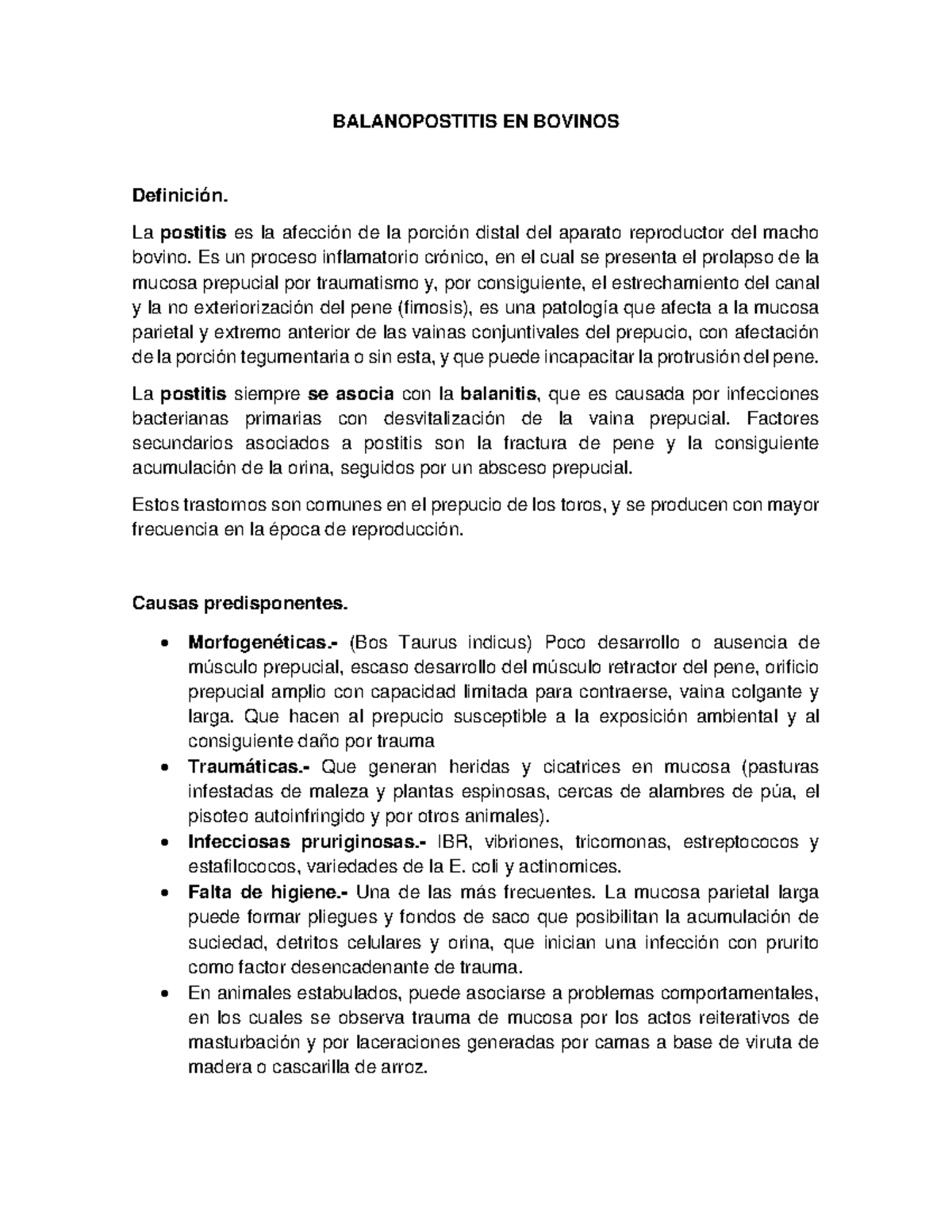 Balanopostitis en Bovinos: Definición, Causas y Tratamientos - Studocu