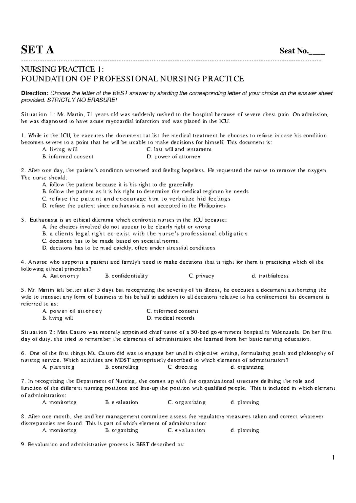 NLE Practice Exam: Nursing Practice 1 & Community Health Nursing - Studocu