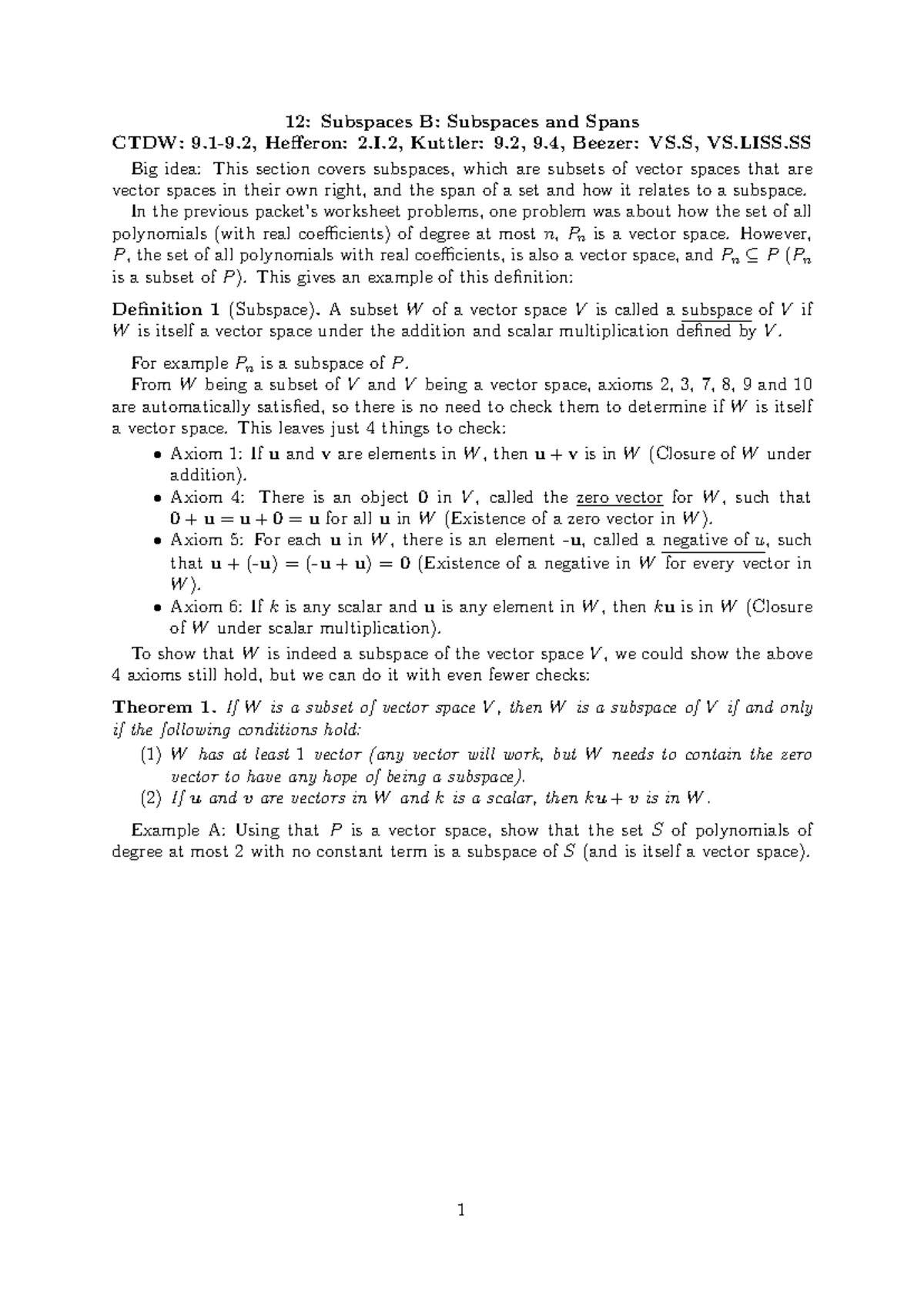 Subspaces and Spans in Vector Spaces: Definitions & Examples (CTDW ...