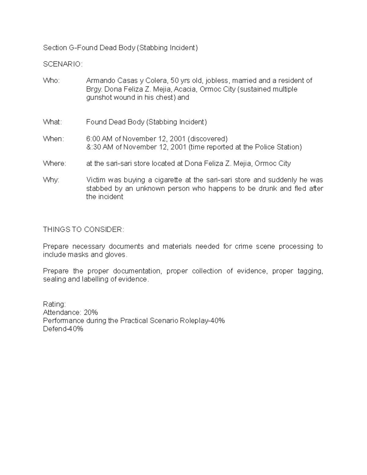 Script for soco procedure idea - Section G-Found Dead Body (Stabbing ...