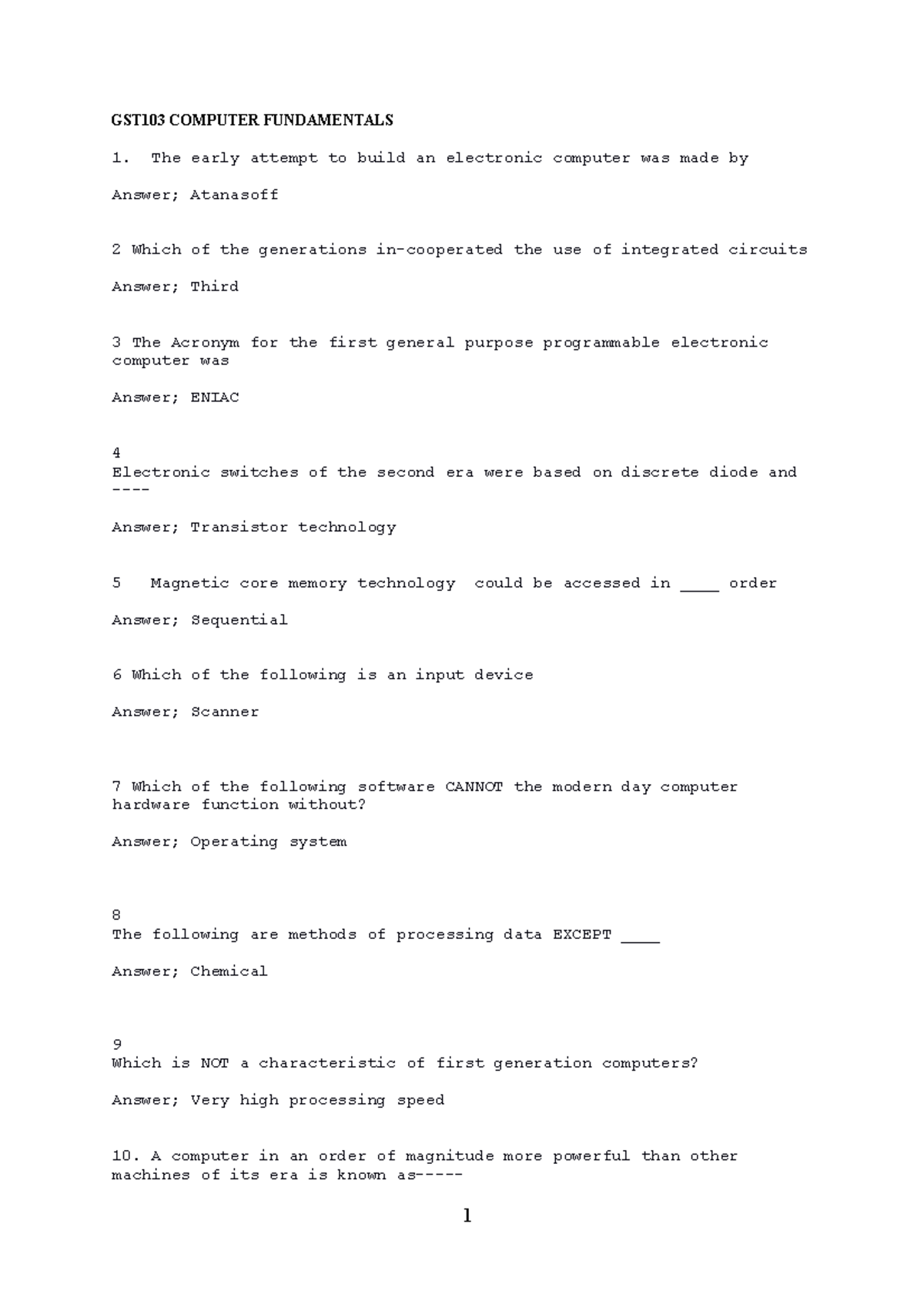 GST103 Computer Fundamentals Past Question Review Guide - Studocu
