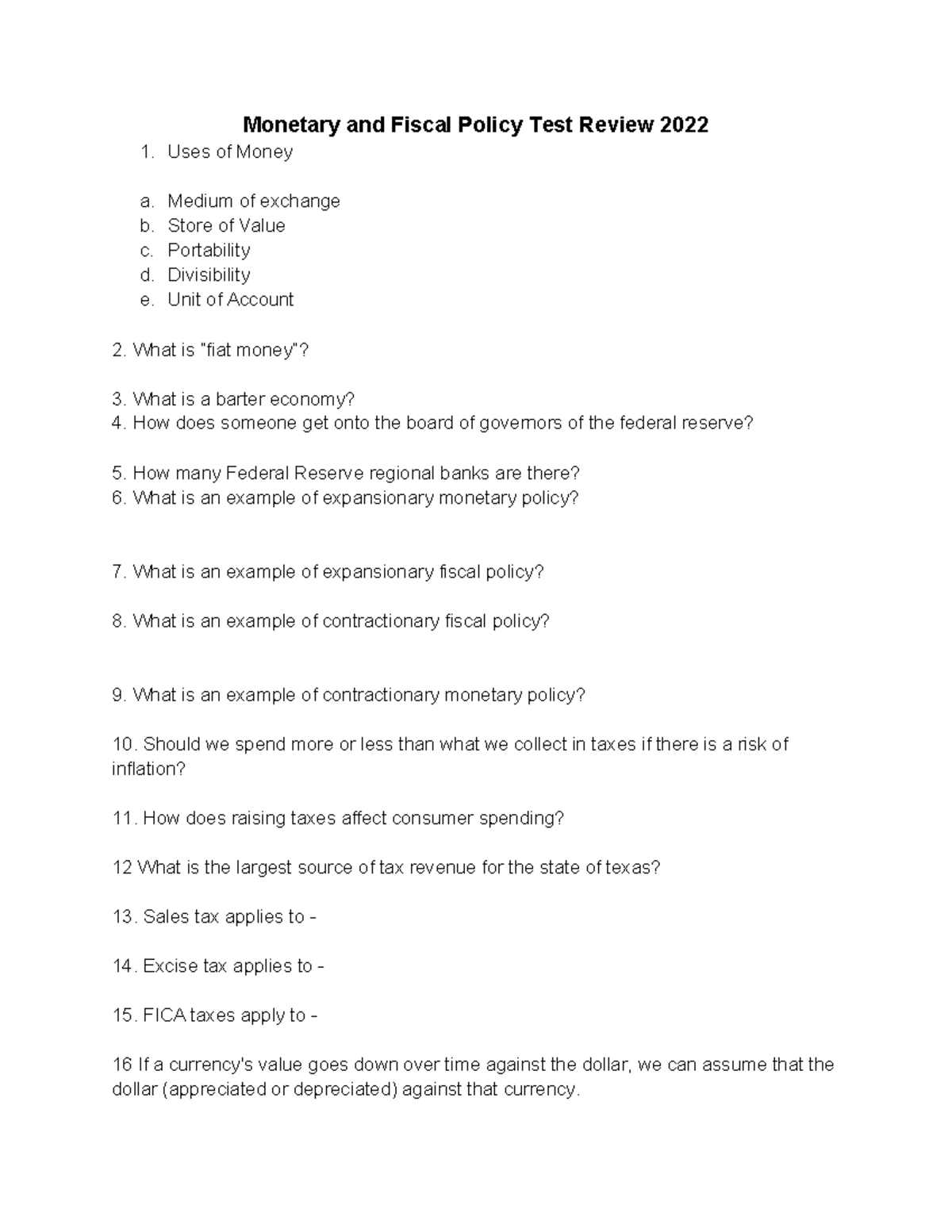 Monetary and Fiscal Policy Test Review - Unit 5 - 3095002 - Studocu