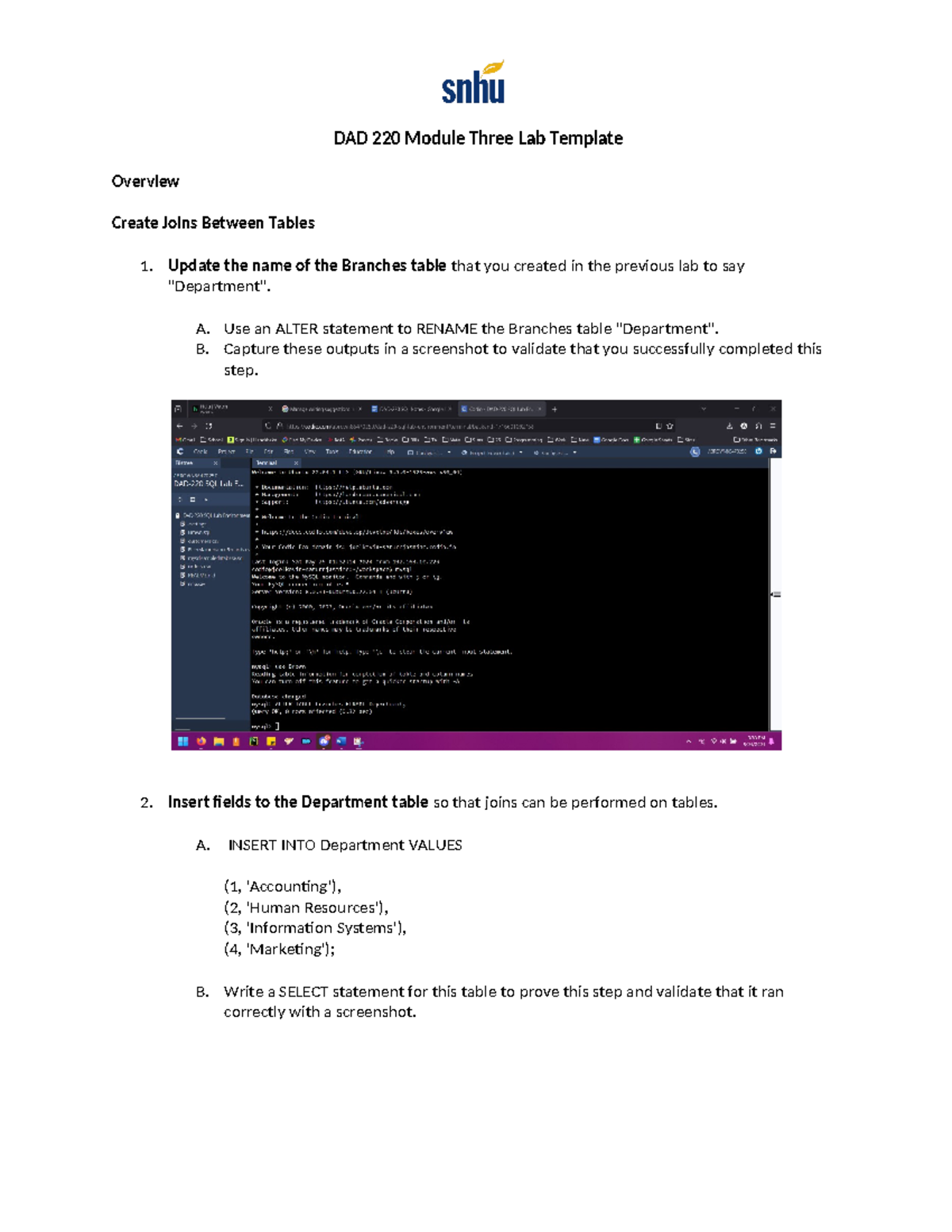 DAD-220 Module Three Lab - Update the name of the Branches table that ...