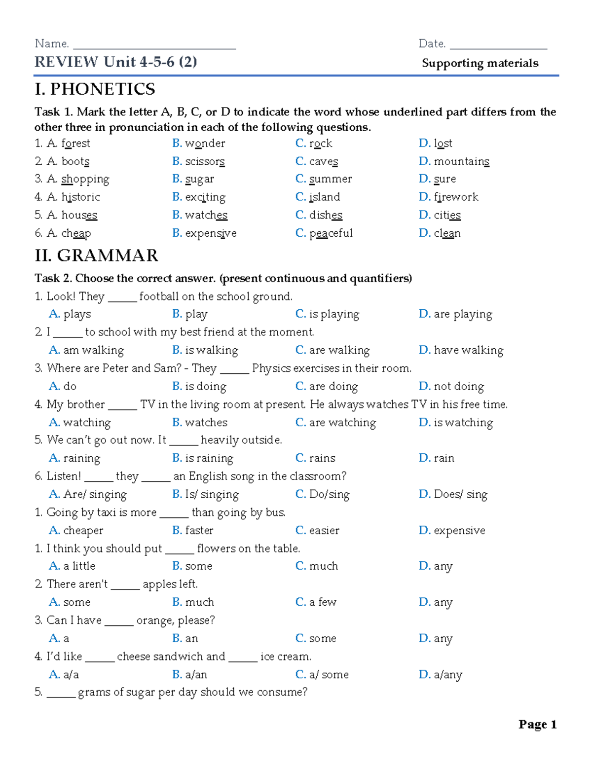 Review of Phonetics and Grammar Tasks for Units 4-5-6 - Studocu