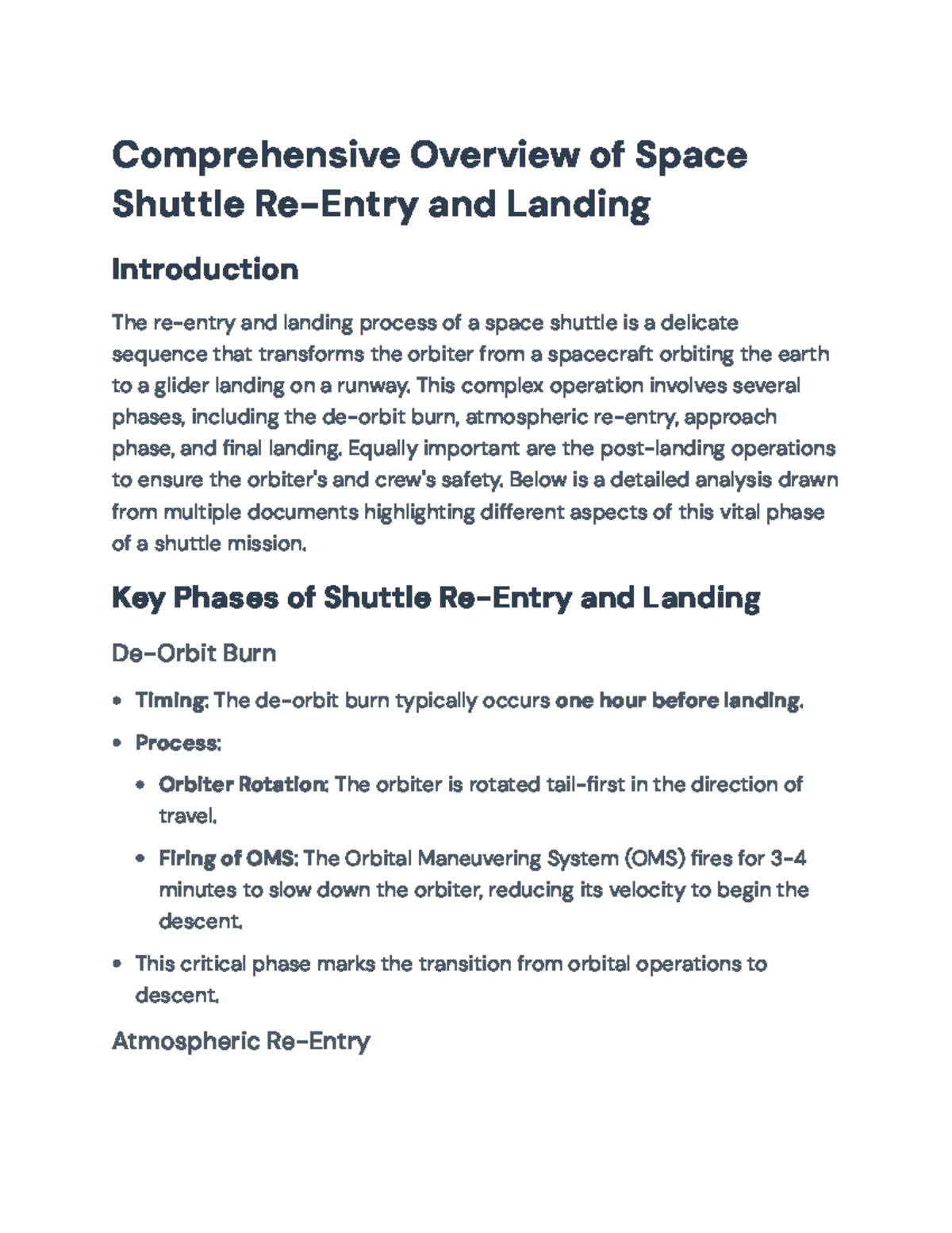 Comprehensive Overview of Space Shuttle Re-Entry and Landing Process ...
