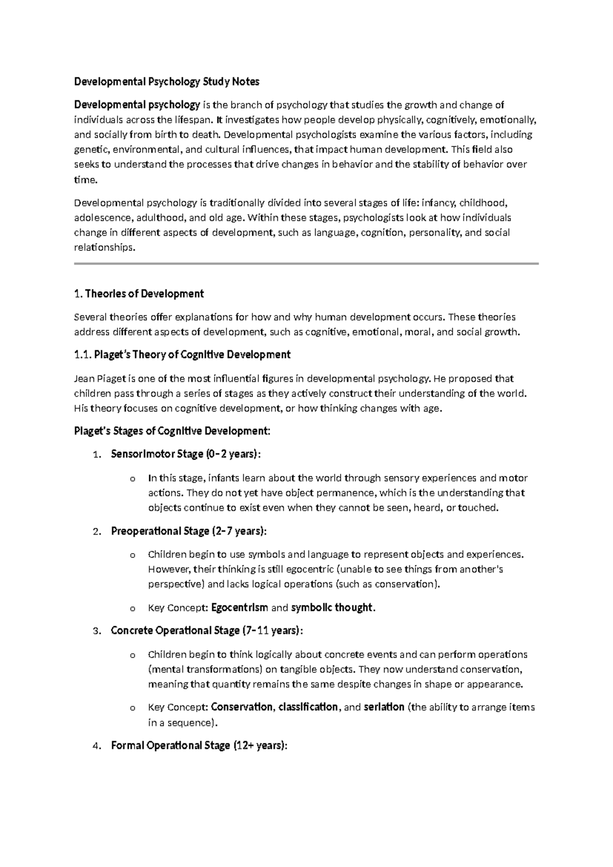 Developmental Psychology Study Notes 3 - Developmental Psychology Study ...