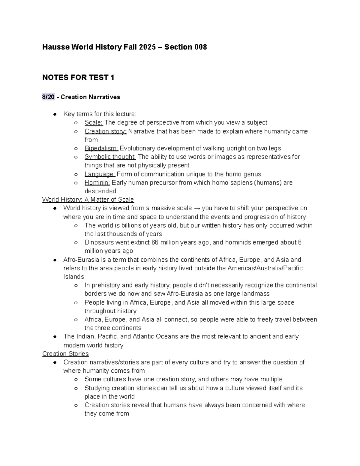 World History Fall 2025 Lecture Notes: Creation Narratives ...