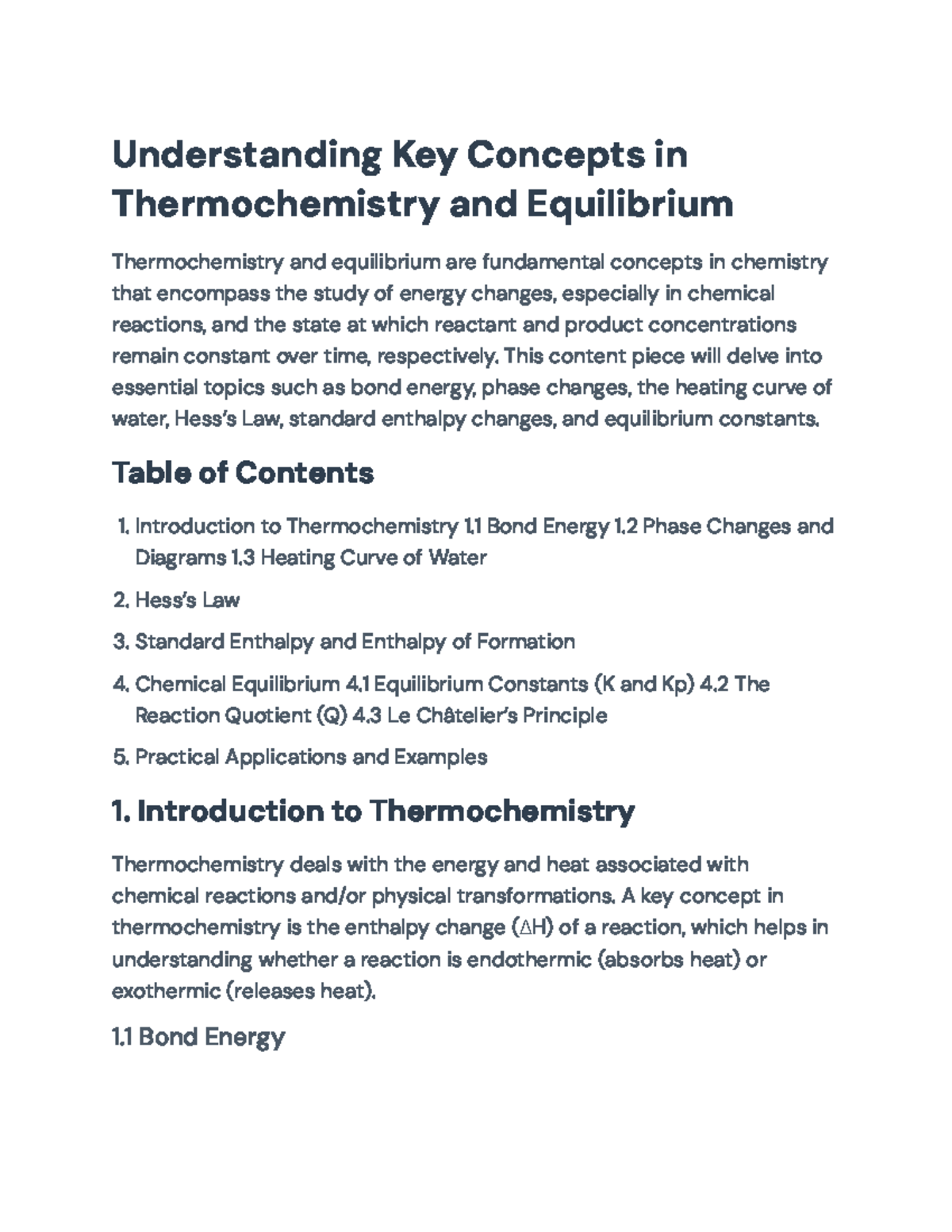 Thermochemistry and Equilibrium Concepts: A Comprehensive Review ...