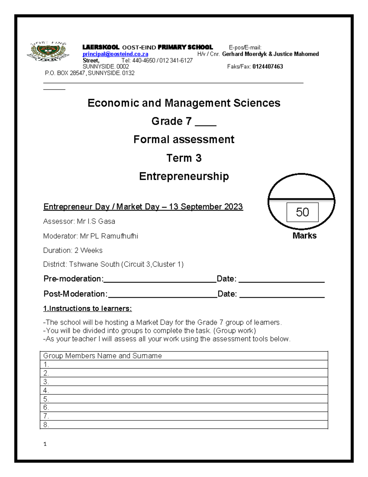 Entrepreneurship Day Project Guidelines - EMS Grade 7 Term 3 - Studocu