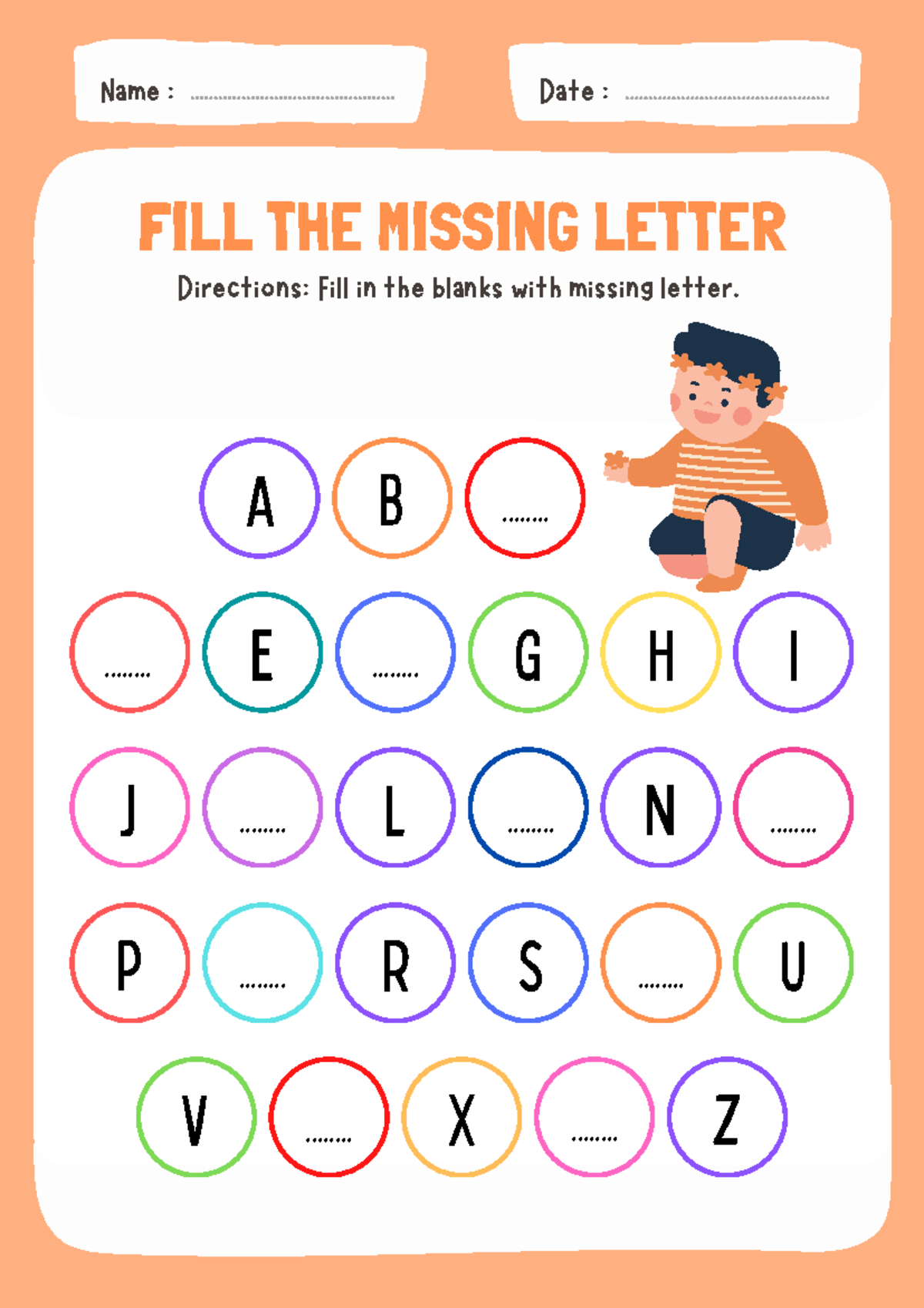 1 ABC - A B C - Name : Date : FILL THE MISSING LETTER Directions: Fill ...