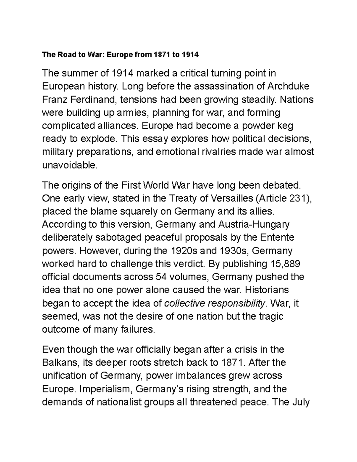 HOME Revised Assign 2 - history of modern europe - The Road to War ...