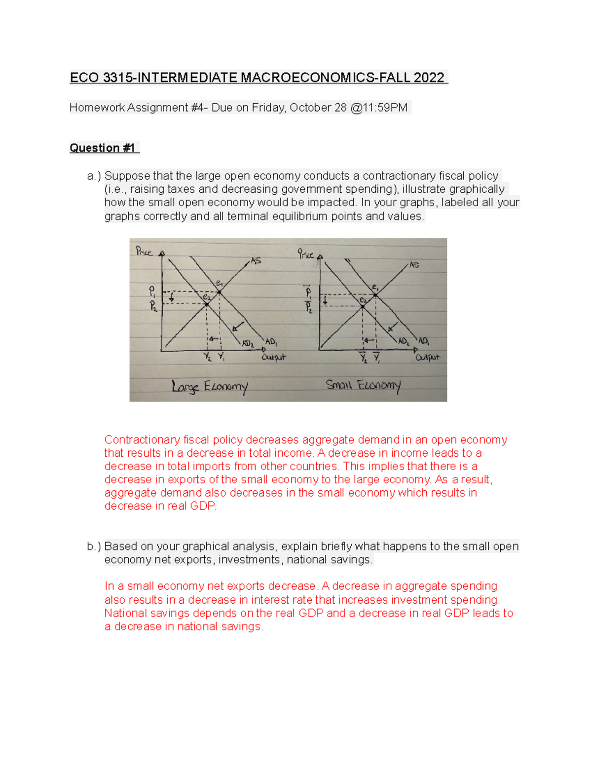 ECO 3315 Homework 4: Analysis of Contractionary Fiscal Policy Effects ...