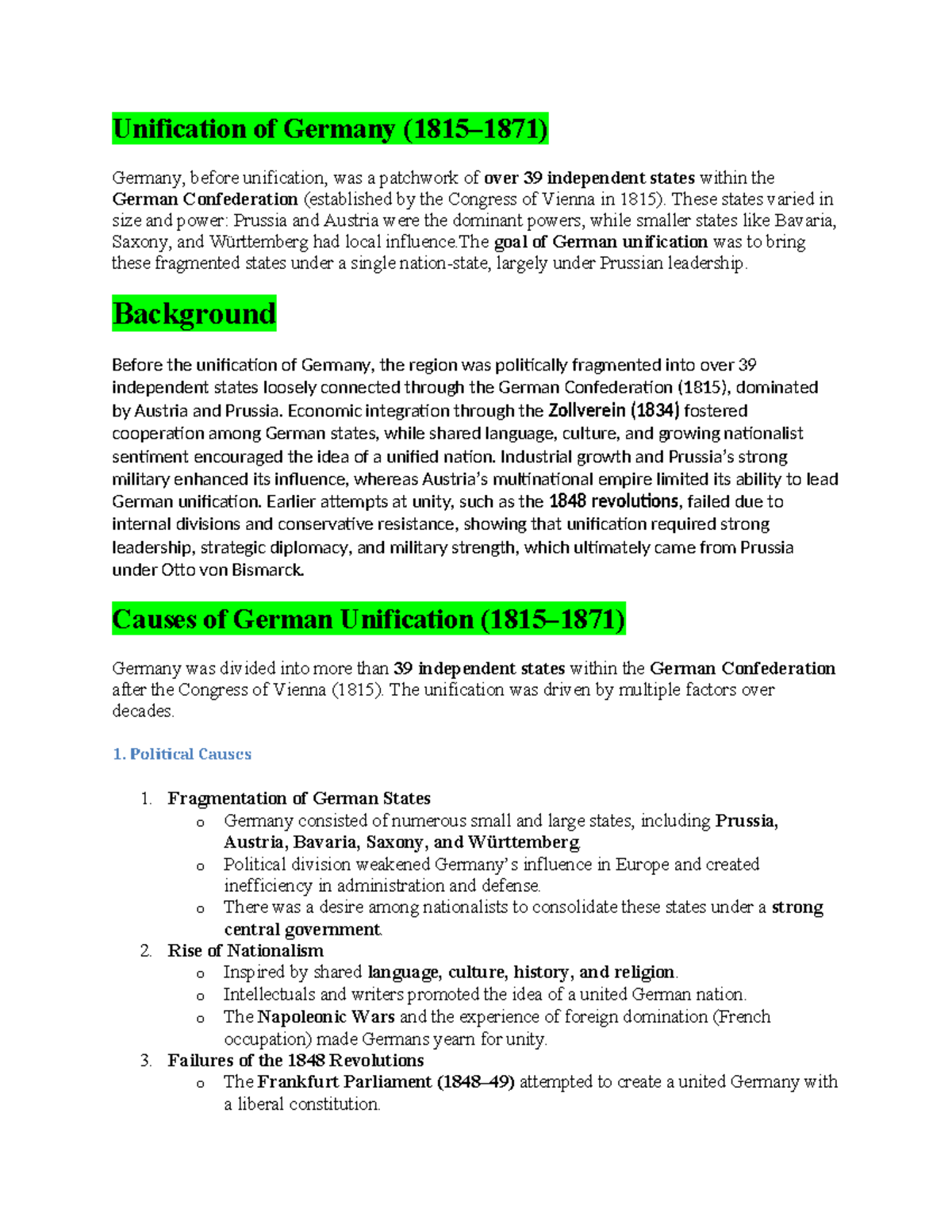 Unification of Germany: Key Factors and Bismarck's Role in 39 States ...