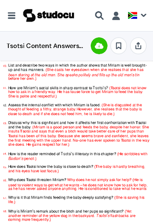 Tsotsi contextual questions - QUESTIONS CHAPTER 1 Identify why Tsotsi is silent for most of the ...