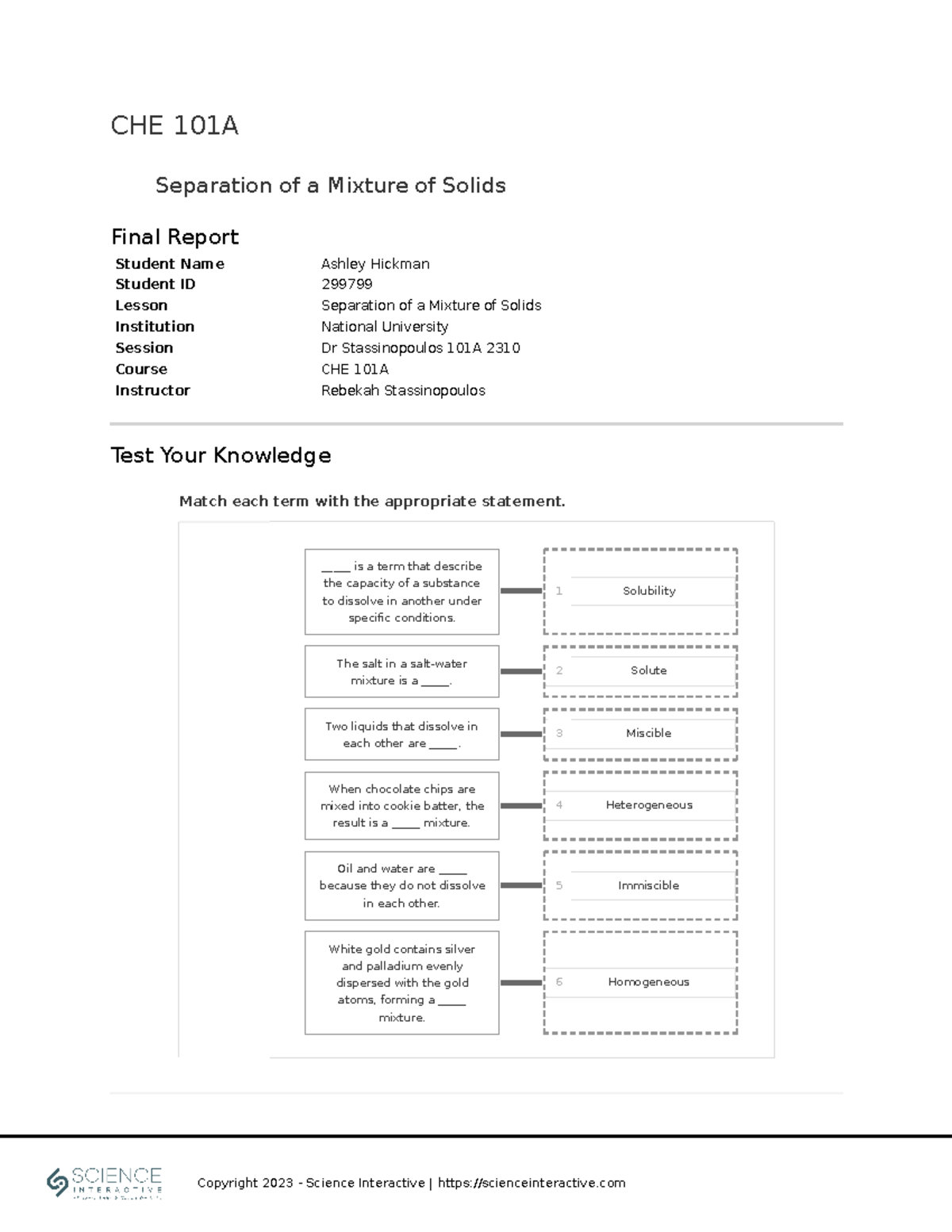 CHE 101A Final Report on Separation of a Mixture of Solids - Studocu