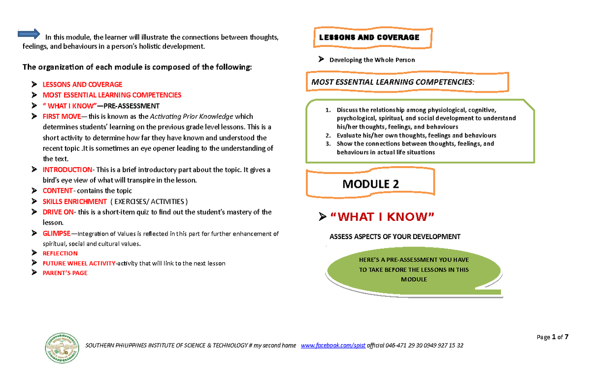 Module 2: Understanding Thoughts, Feelings, and Holistic Development ...