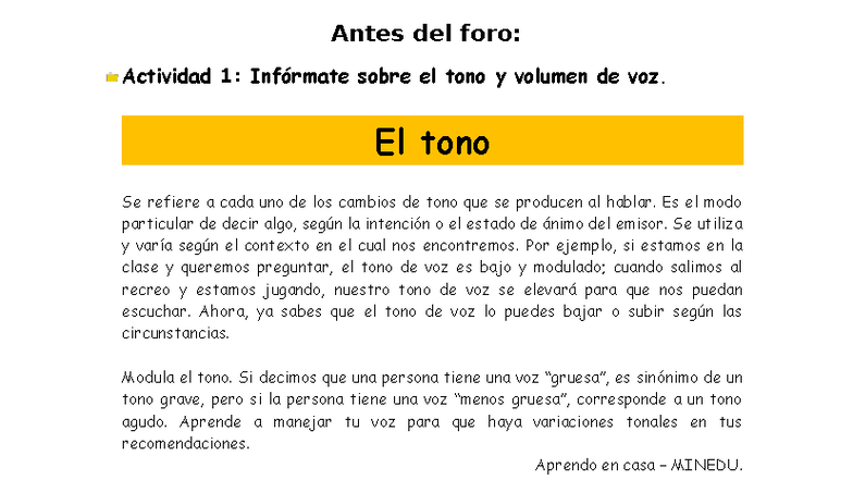 Antes del foro: Actividad 1 - Tono y Volumen de Voz - Studocu